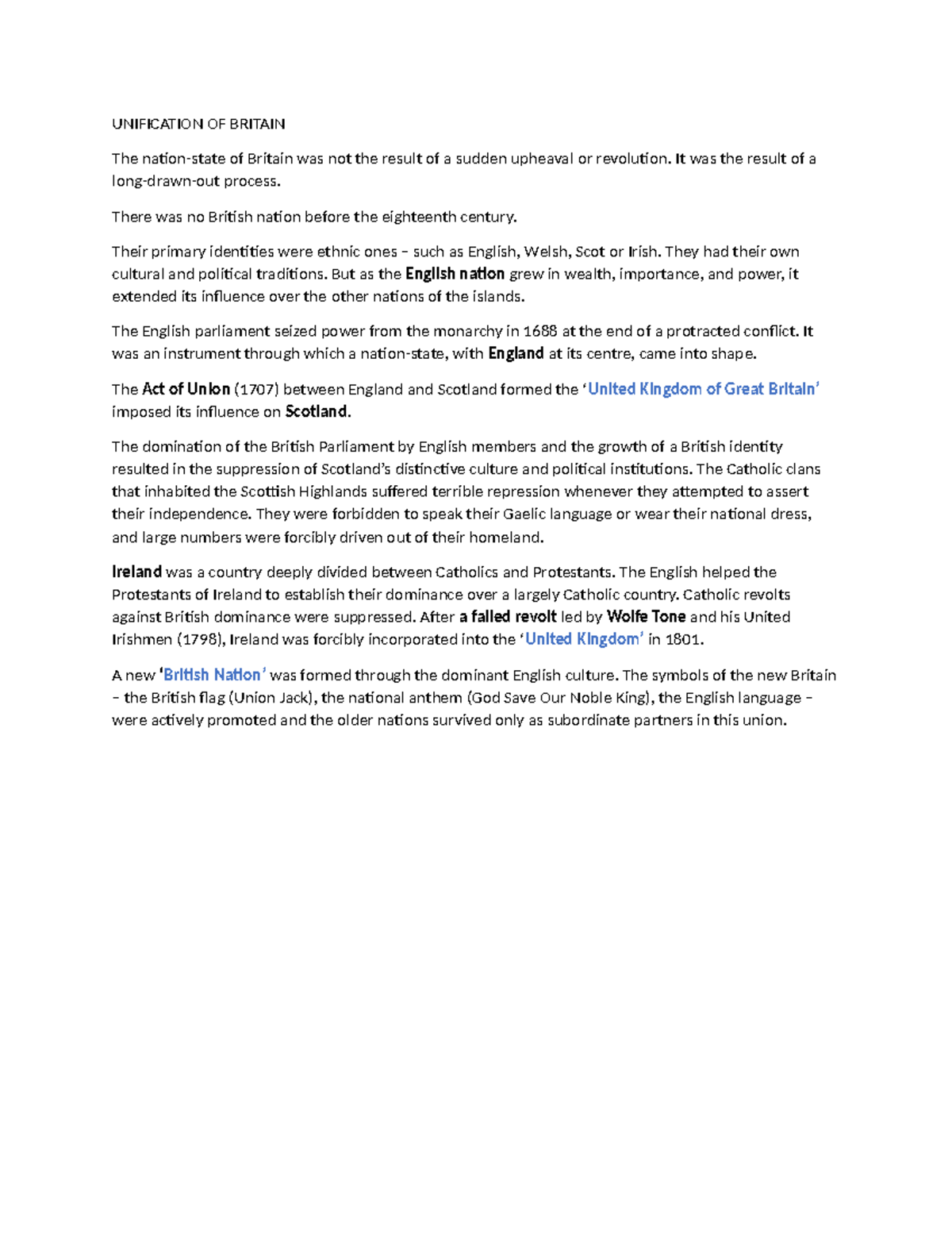 Unification OF Britain - UNIFICATION OF BRITAIN The nation-state of ...