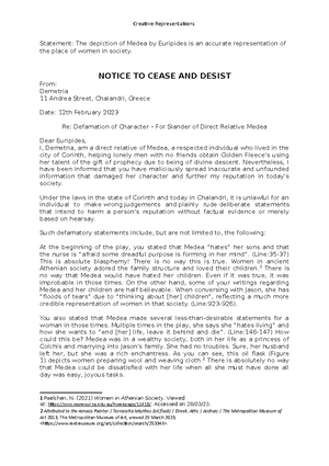 Notice TO Cease AND Desist - Medea - Sophie Porter Creative ...