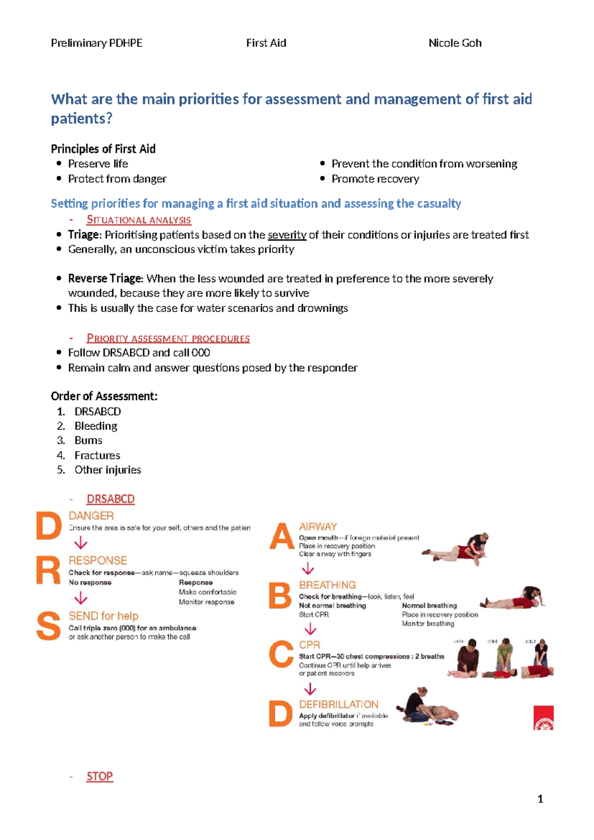 FULL First Aid - Notes - What are the main priorities for assessment ...