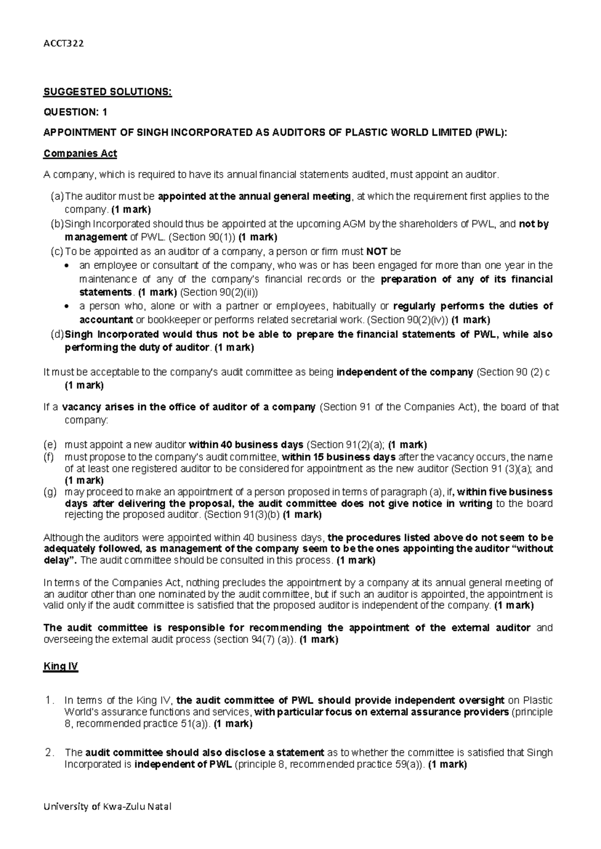 3. Assessment 1 Auditing 3 B Suggested Solution - SUGGESTED SOLUTIONS ...