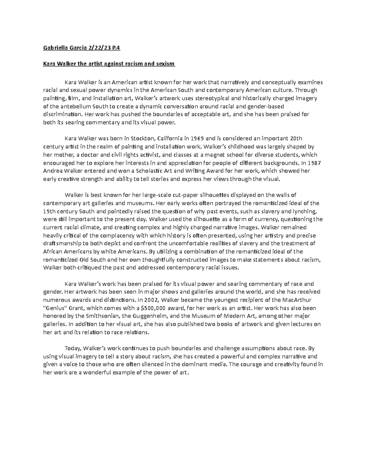 Baclk hitory seesy - Black history essay = A - Gabriella Garcia 2/22/23 ...