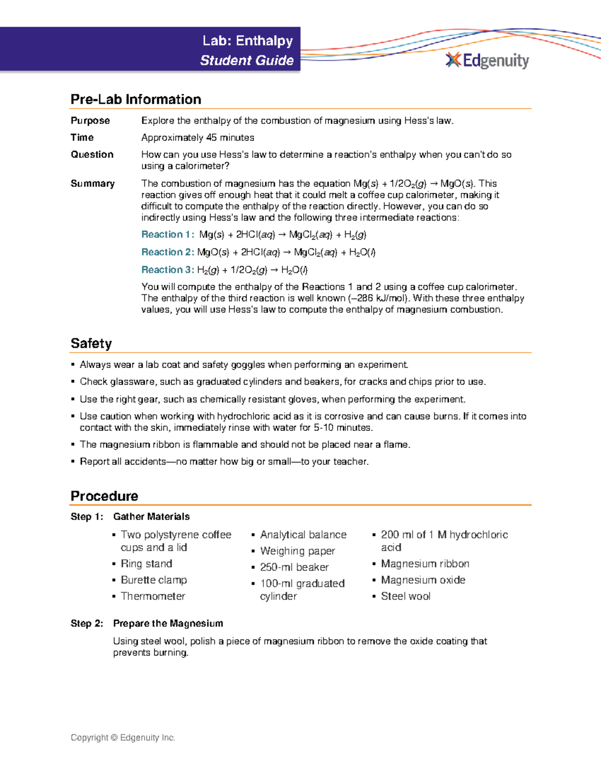 3210 07 09 student guide - Copyright © Edgenuity Inc. Lab: Enthalpy ...