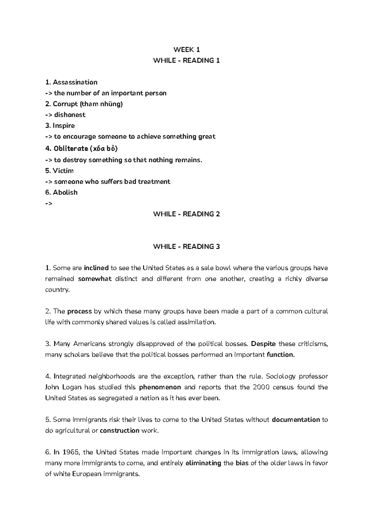 LMS American Culture 1 - WEEK 1 WHILE - READING 1 Assassination -> the ...