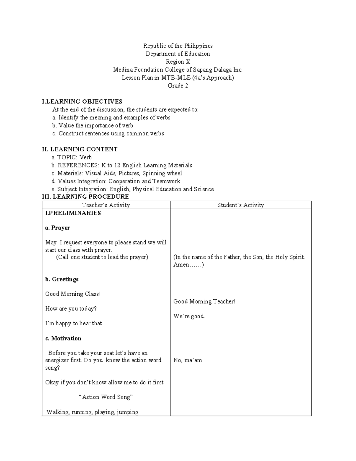 Lesson Plan In MTB - Republic of the Philippines Department of ...