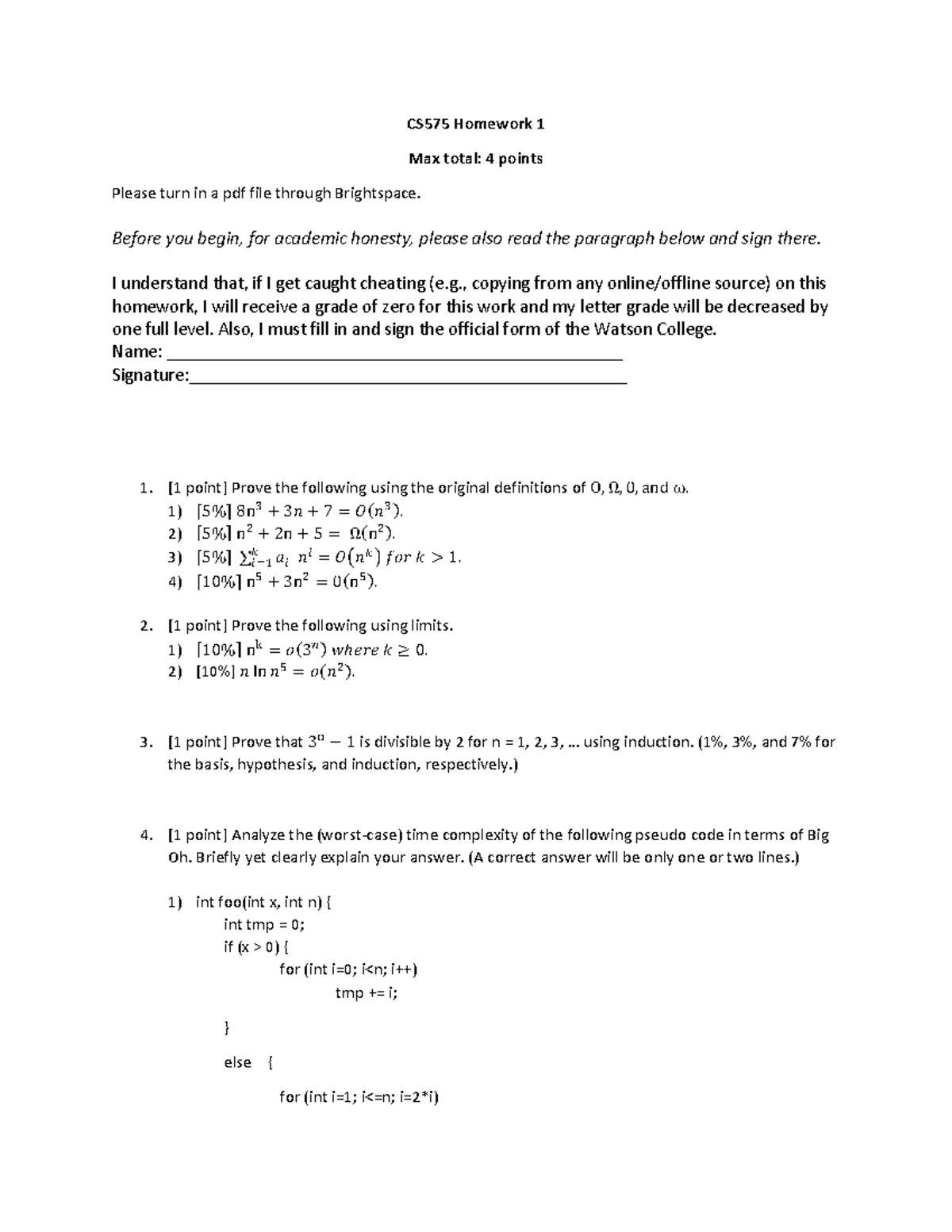 Hw1-f22 - Homework assignment 3 Fall 2022, Professor KD KANG - CS575 Homework 1 Max total: 4 ...