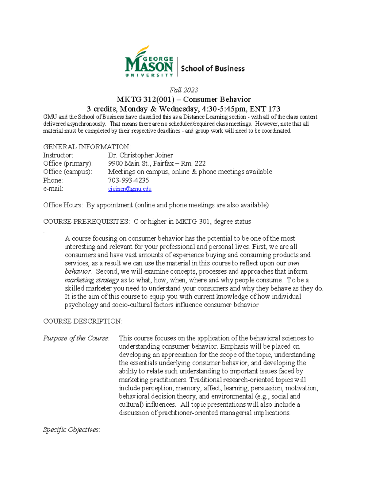 MKTG 312 - dffwewefr - Fall 2023 MKTG 312(001) – Consumer Behavior 3 ...