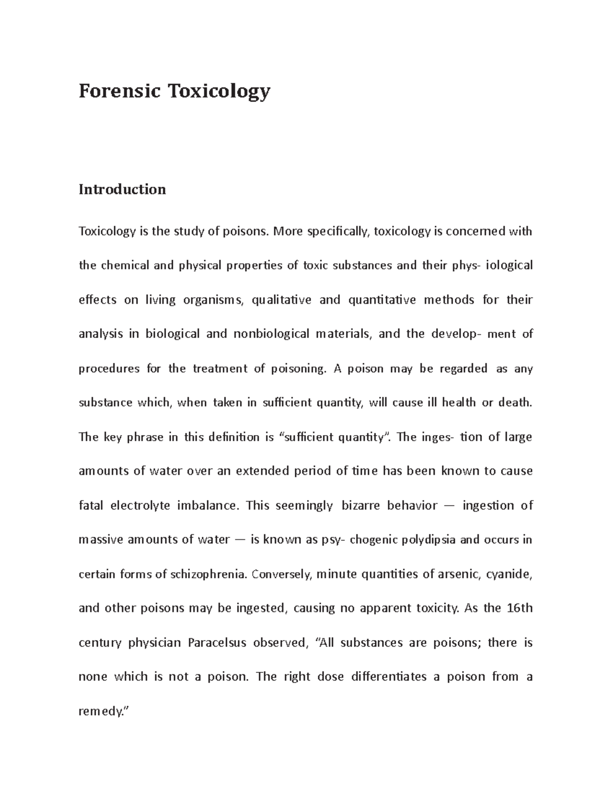 Forensic Toxicology - Forensic Toxicology Introduction Toxicology is ...