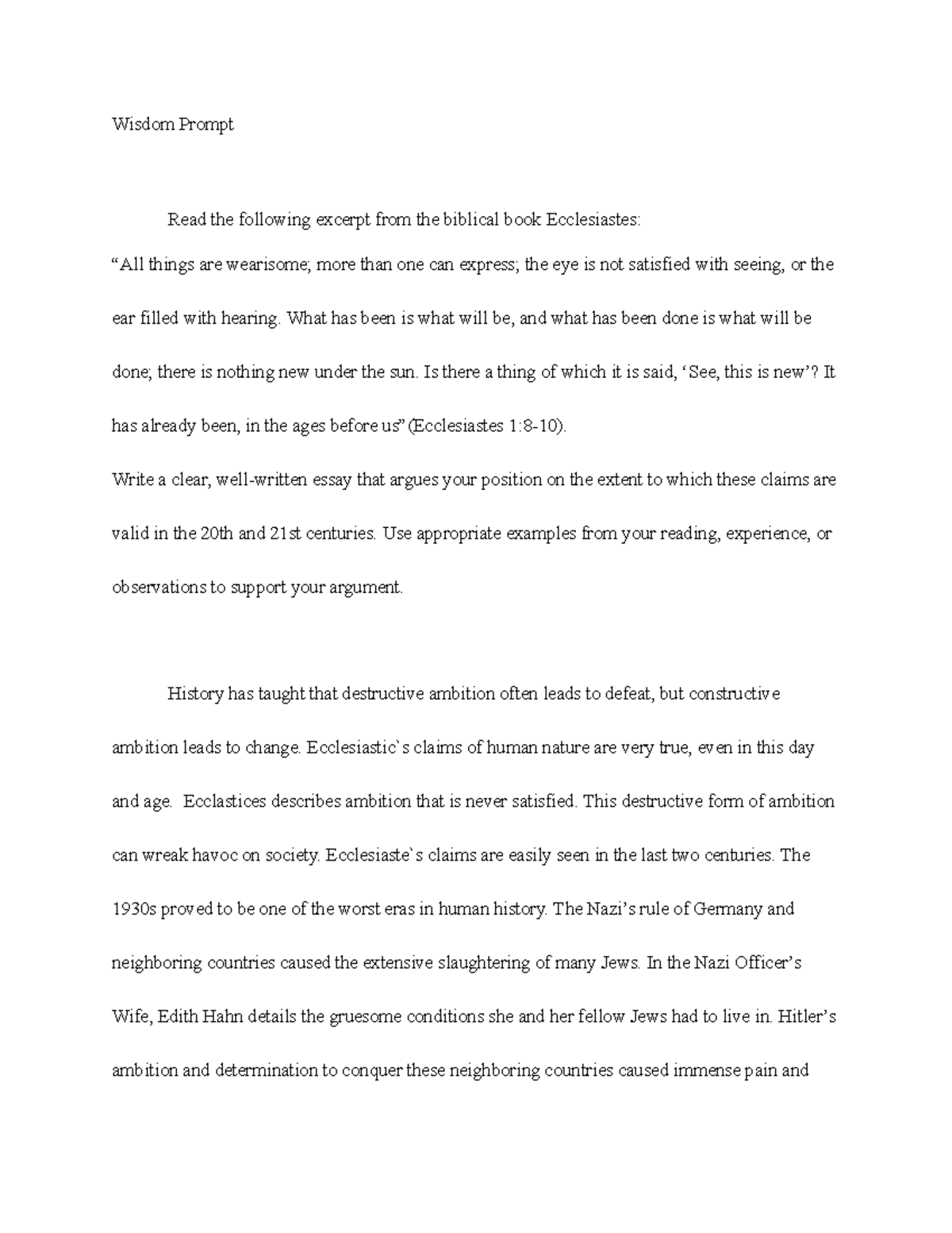 Wisdom Prompt - Wisdom Prompt Read the following excerpt from the ...