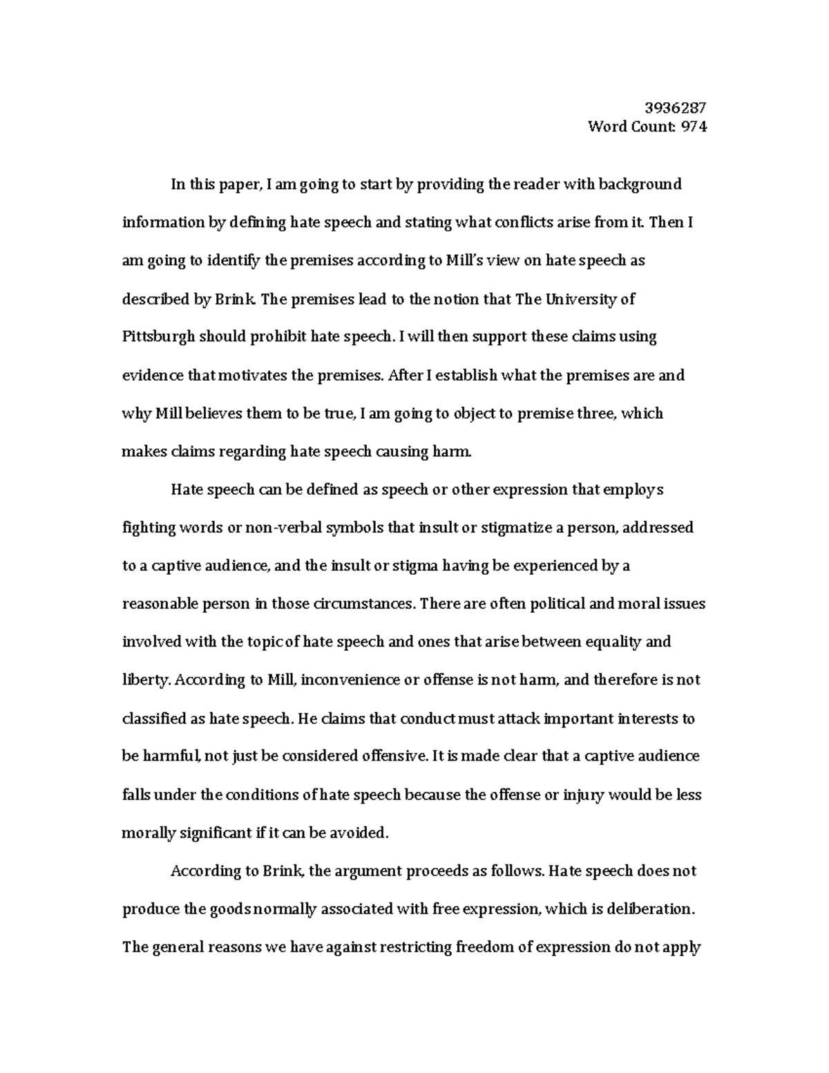 Political philosophy paper - 3936287 Word Count: 974 In this paper, I ...