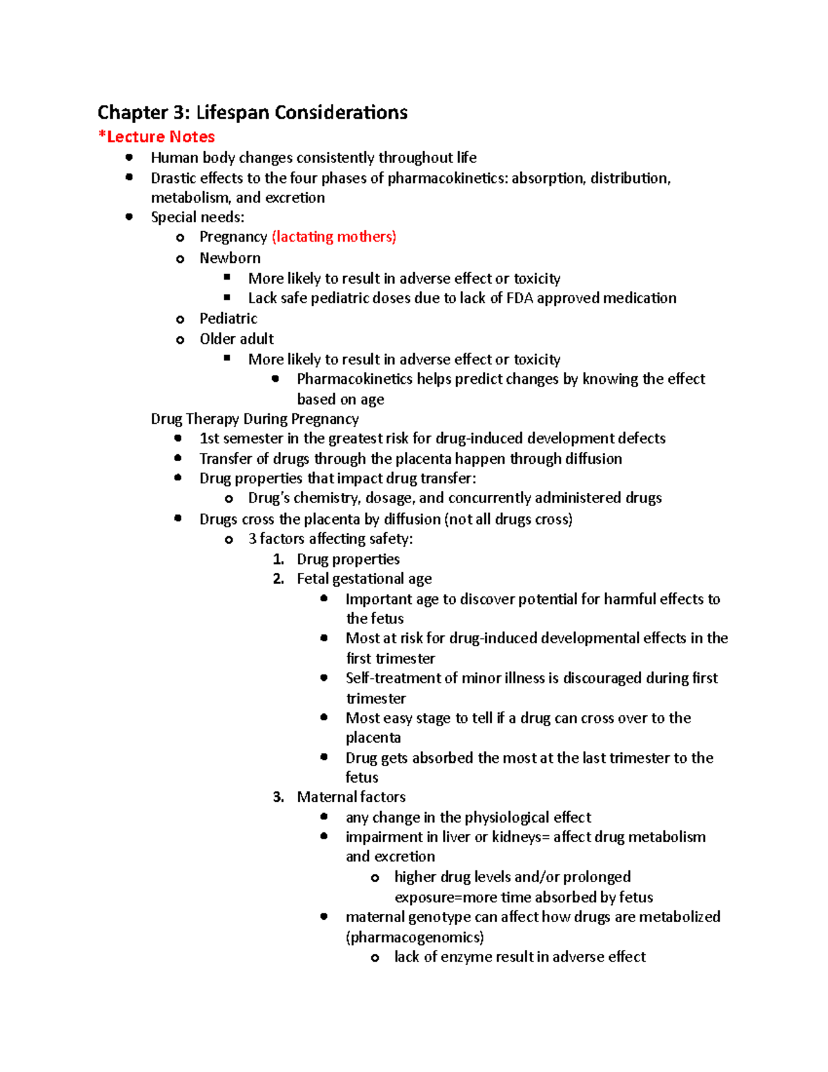Chapter 3- pharmacology - Chapter 3: Lifespan Considerations *Lecture ...