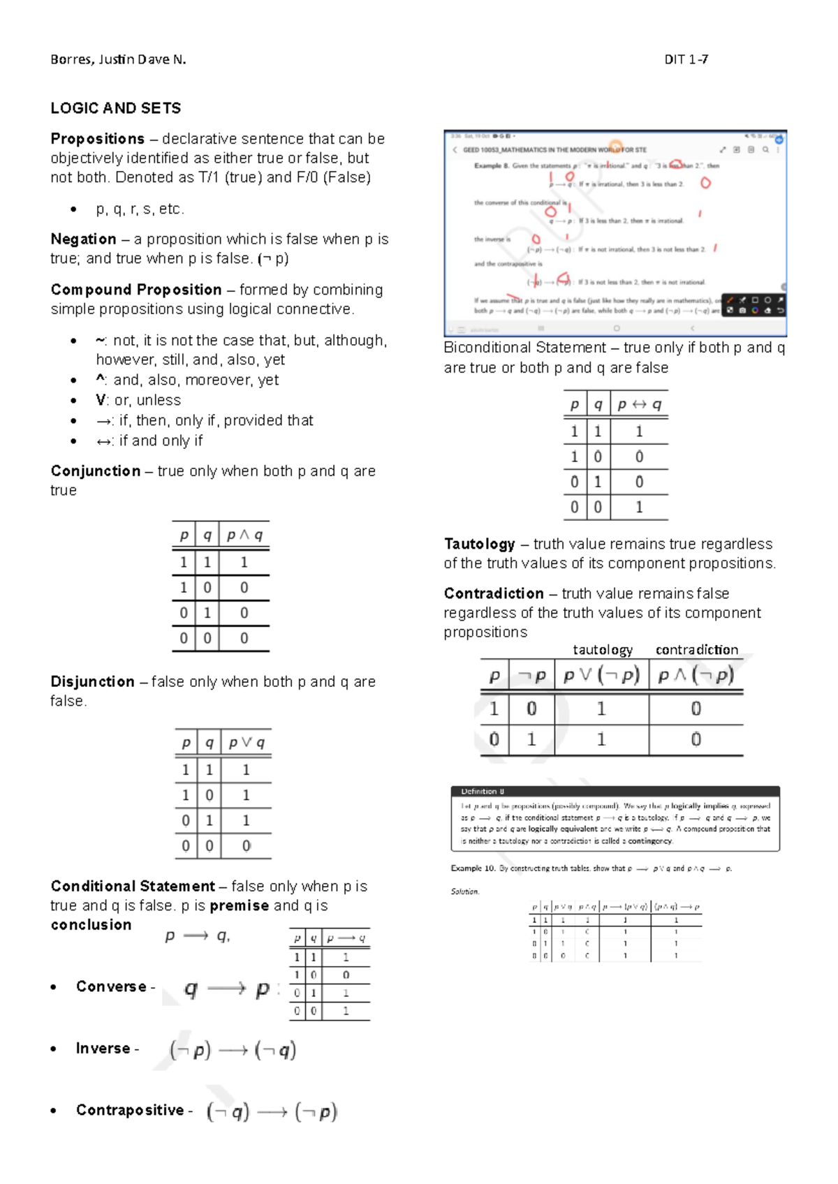 Mmw-reviewer - reviewer - LOGIC AND SETS Propositions – declarative ...