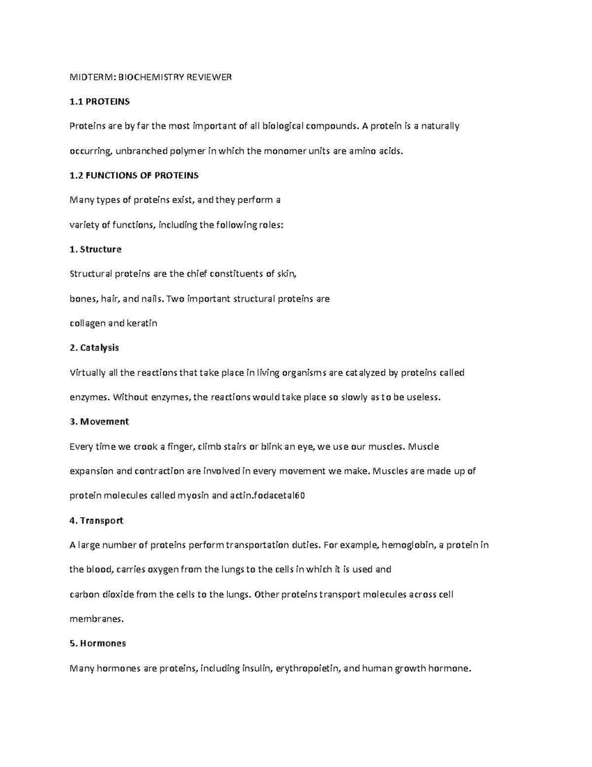 Biochem Enzyme reviewer - MIDTERM: BIOCHEMISTRY REVIEWER 1 PROTEINS ...