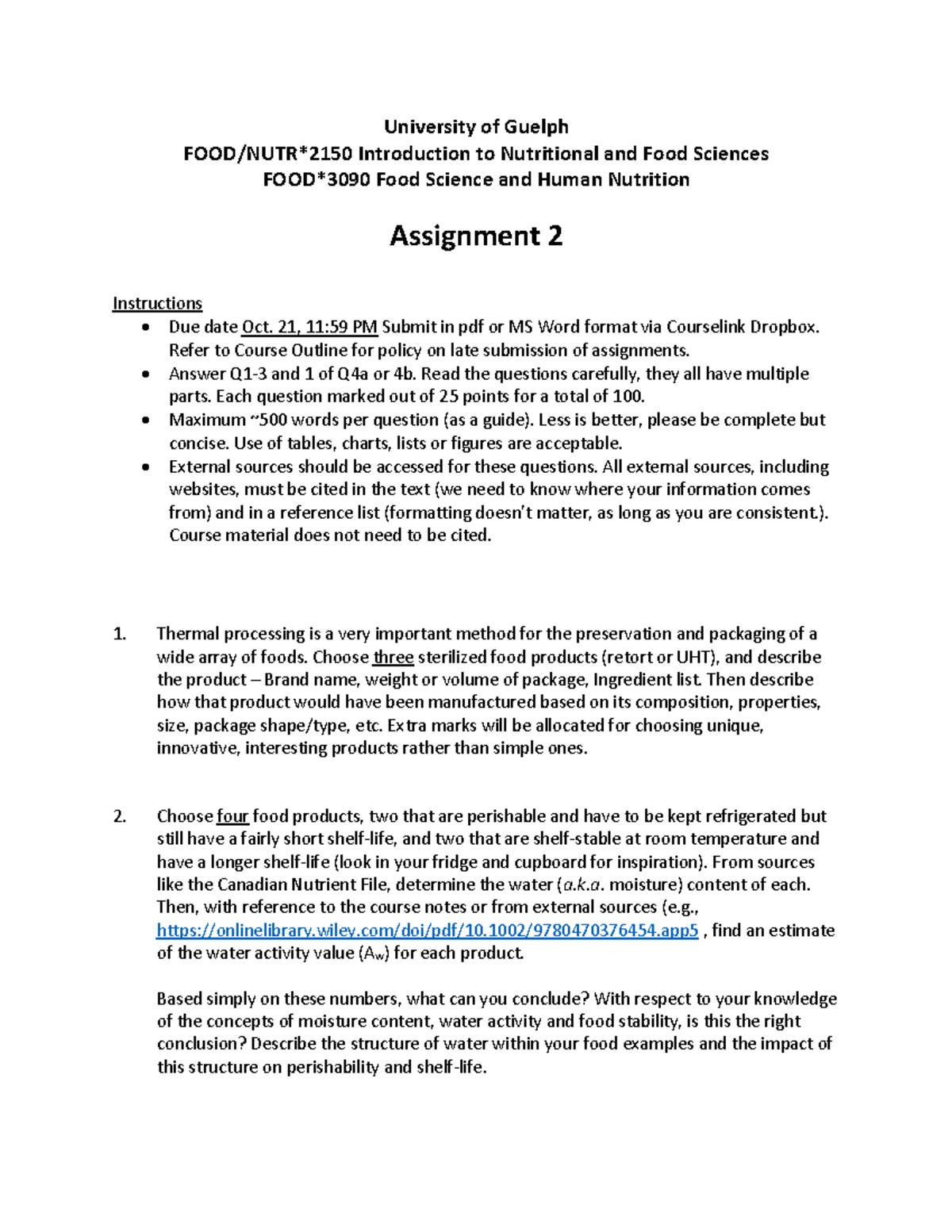 Assignment 2 Outline for 2021-2022 year - Nutr2150 - U of G - Studocu