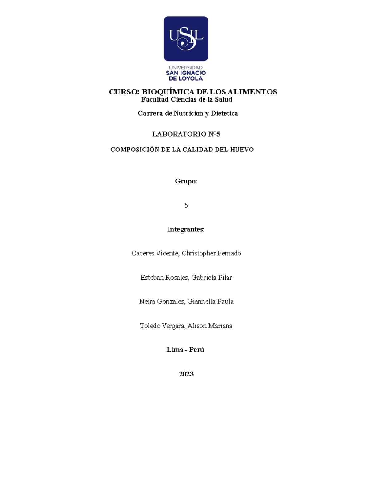LAB 5 Food biochemistry - CURSO: BIOQUÍMICA DE LOS ALIMENTOS Facultad ...