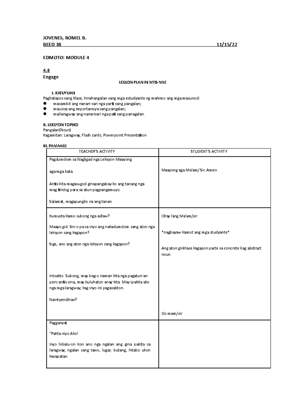 4th-Topic - edmoto - JOVENES, ROMEL B. BEED 3B 11/ 15 / EDMOTO: MODULE 4 4. Engage LESSON PLAN ...