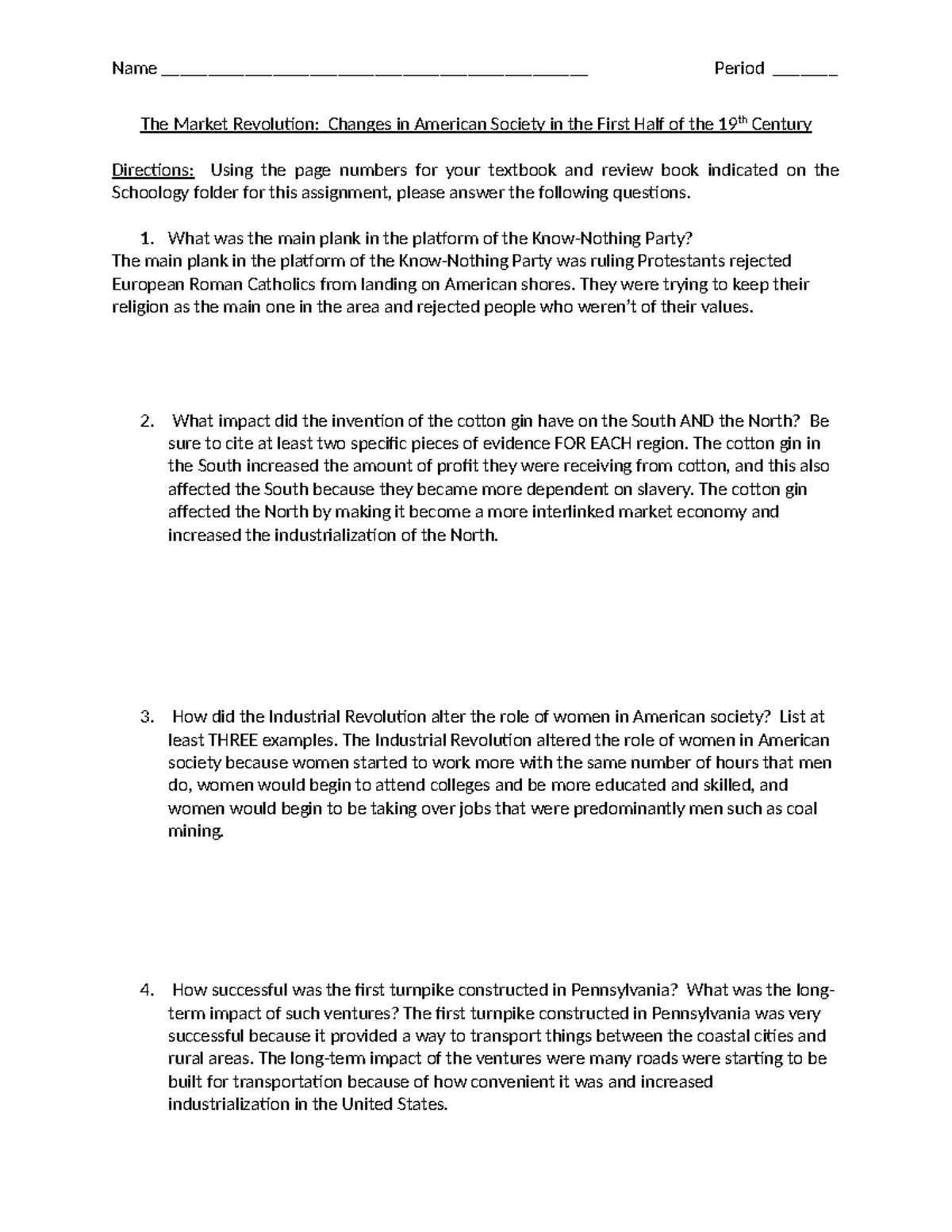 Market Revolution - work - Name ...