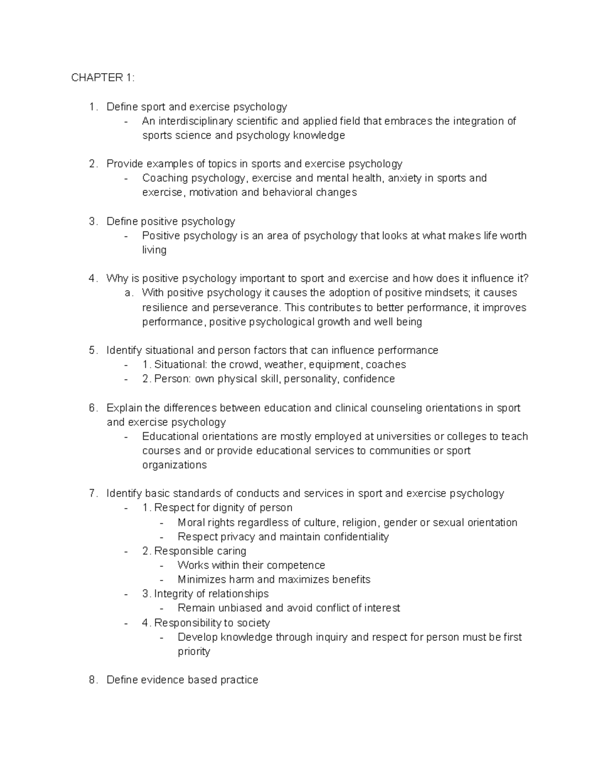 KIN 231 Chapter 1 Learning Objectives Review - CHAPTER 1: Define sport ...