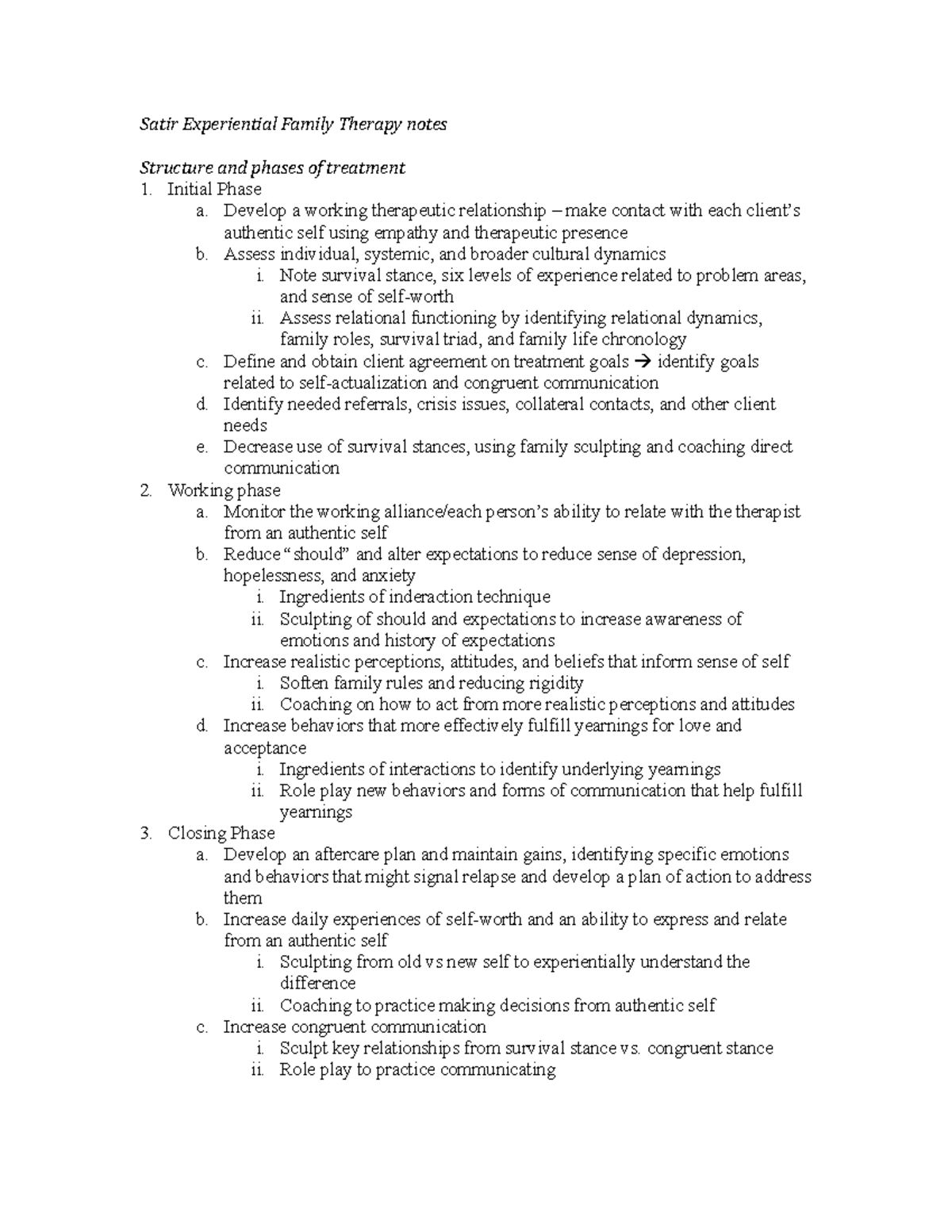 Satir Experiential Family Therapy notes - Satir Experiential Family ...