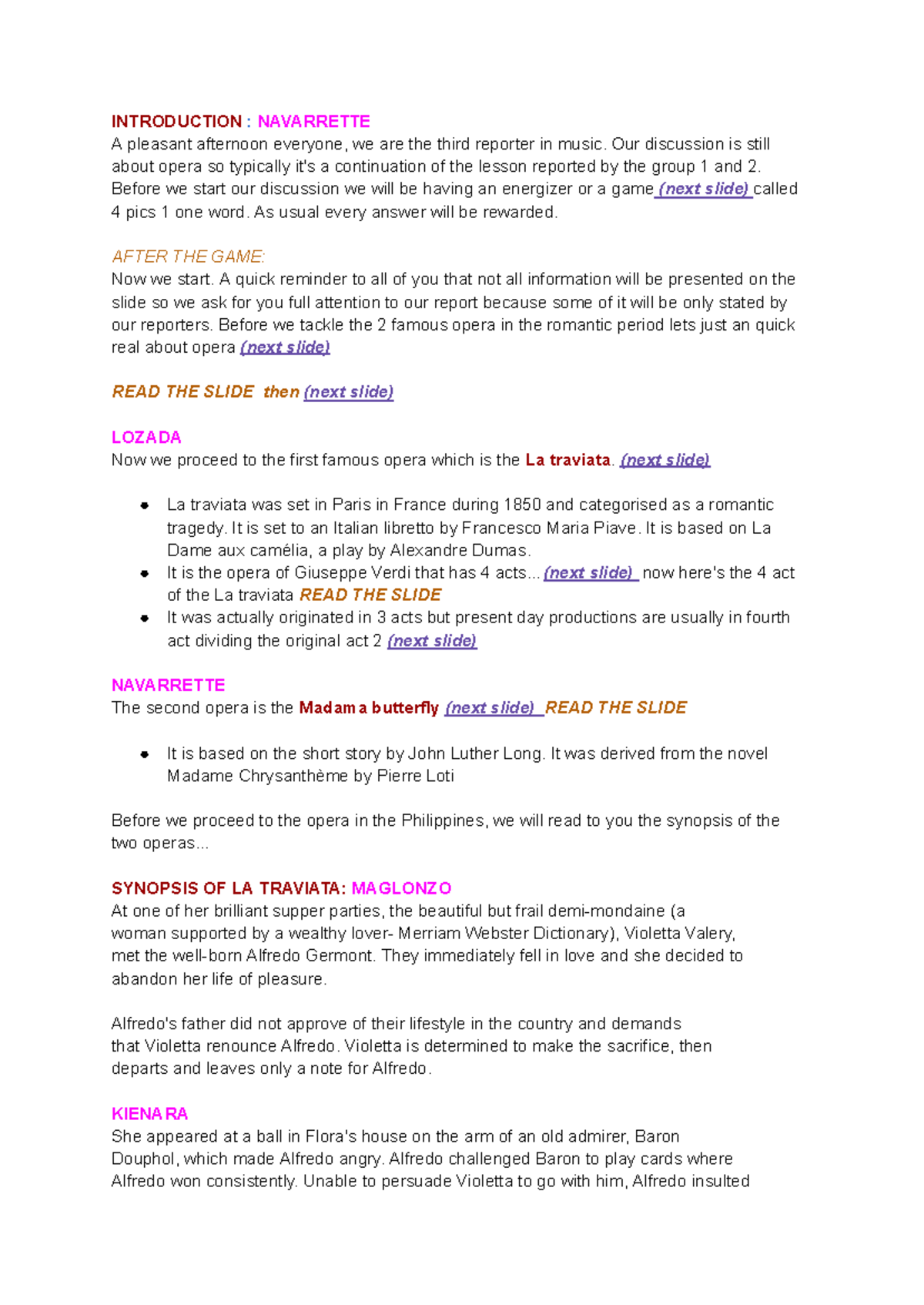 Script - INTRODUCTION : NAVARRETTE A pleasant afternoon everyone, we ...