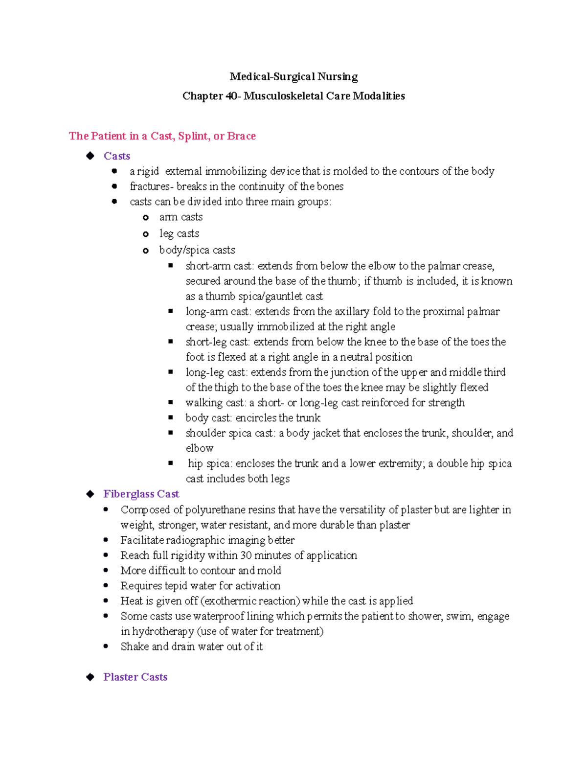 Med Surg Cahpter 40 - med surgical notes - Medical-Surgical Nursing ...