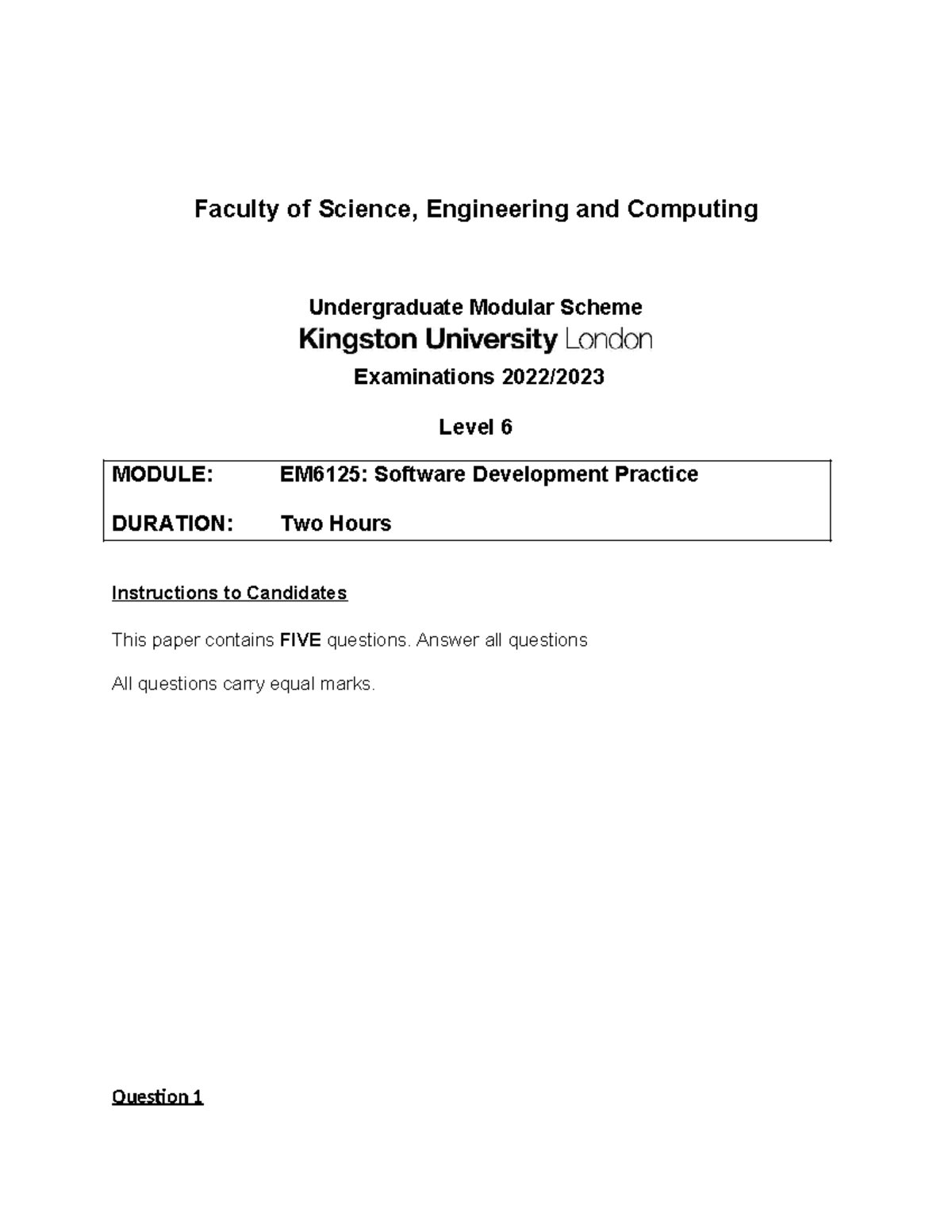 SDP paper - SDP Coursework 03 - Faculty of Science, Engineering and Computing Undergraduate ...