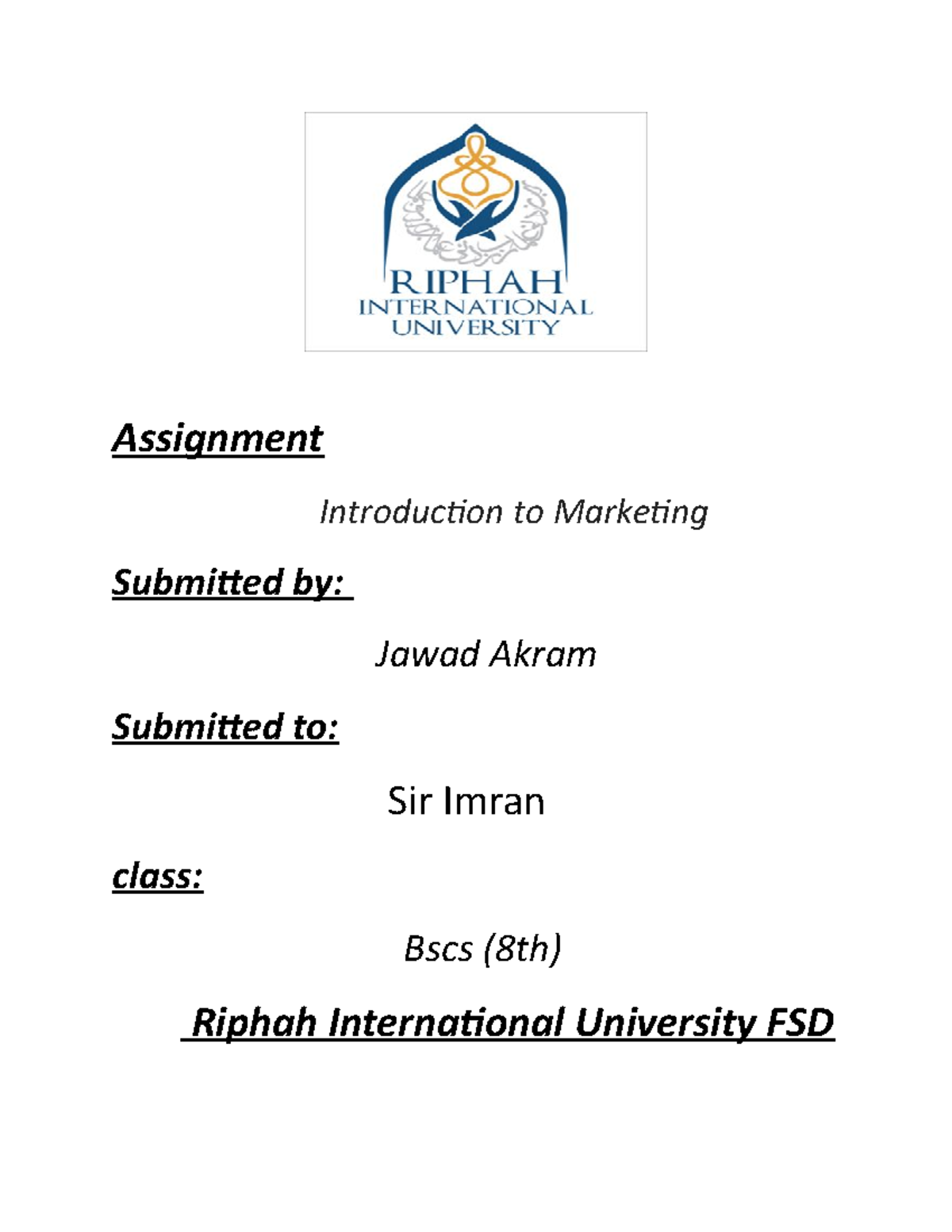 Marketing assignment for computer - Assignment Introduction to Marketing Submitted by: Jawad ...