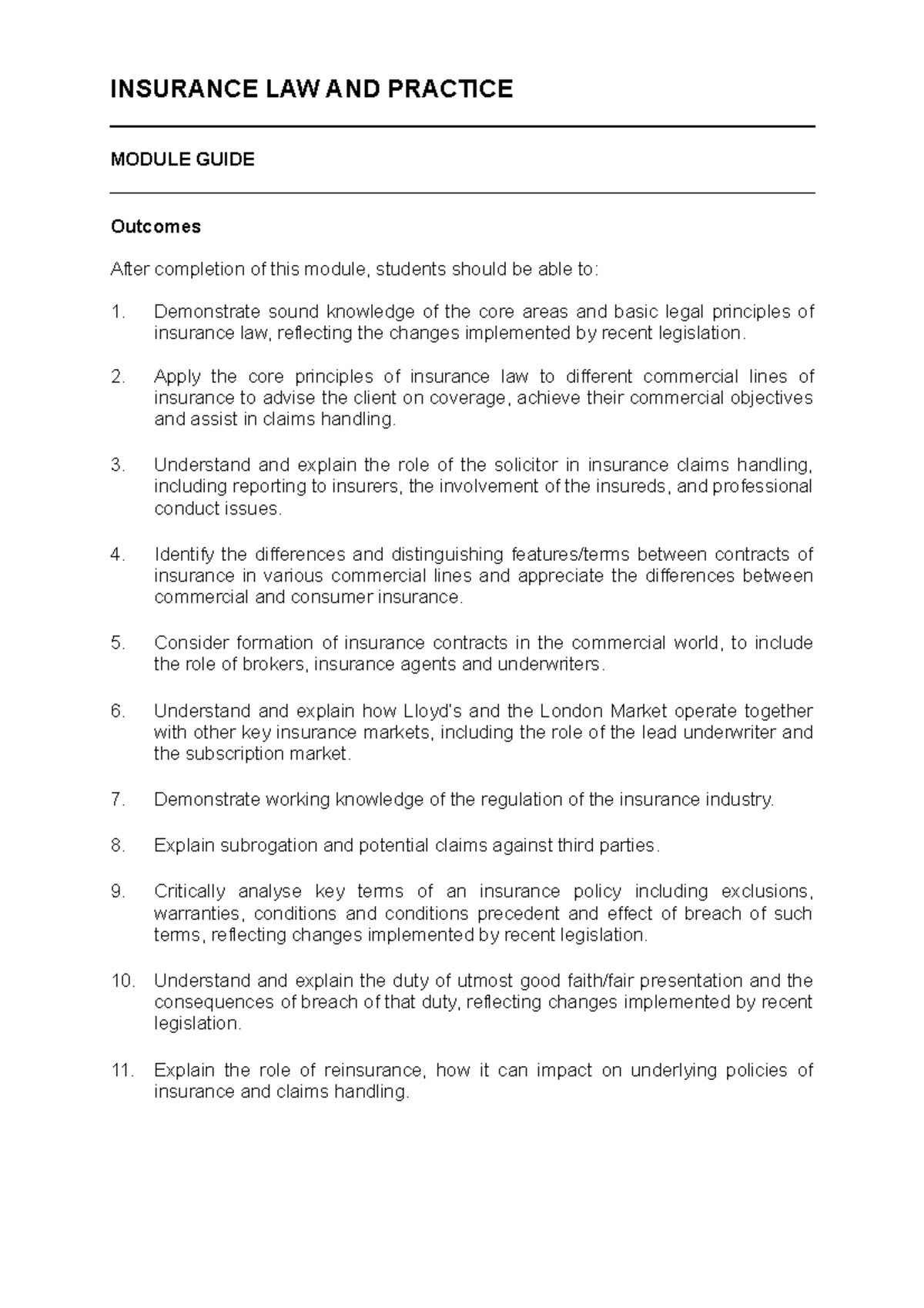 1920 insu ce01 module guide - INSURANCE LAW AND PRACTICE MODULE GUIDE ...