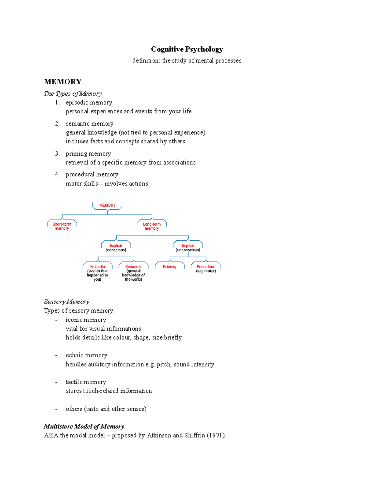 Limited Psych 1012 Notes - Cognitive Psychology definition: the study ...