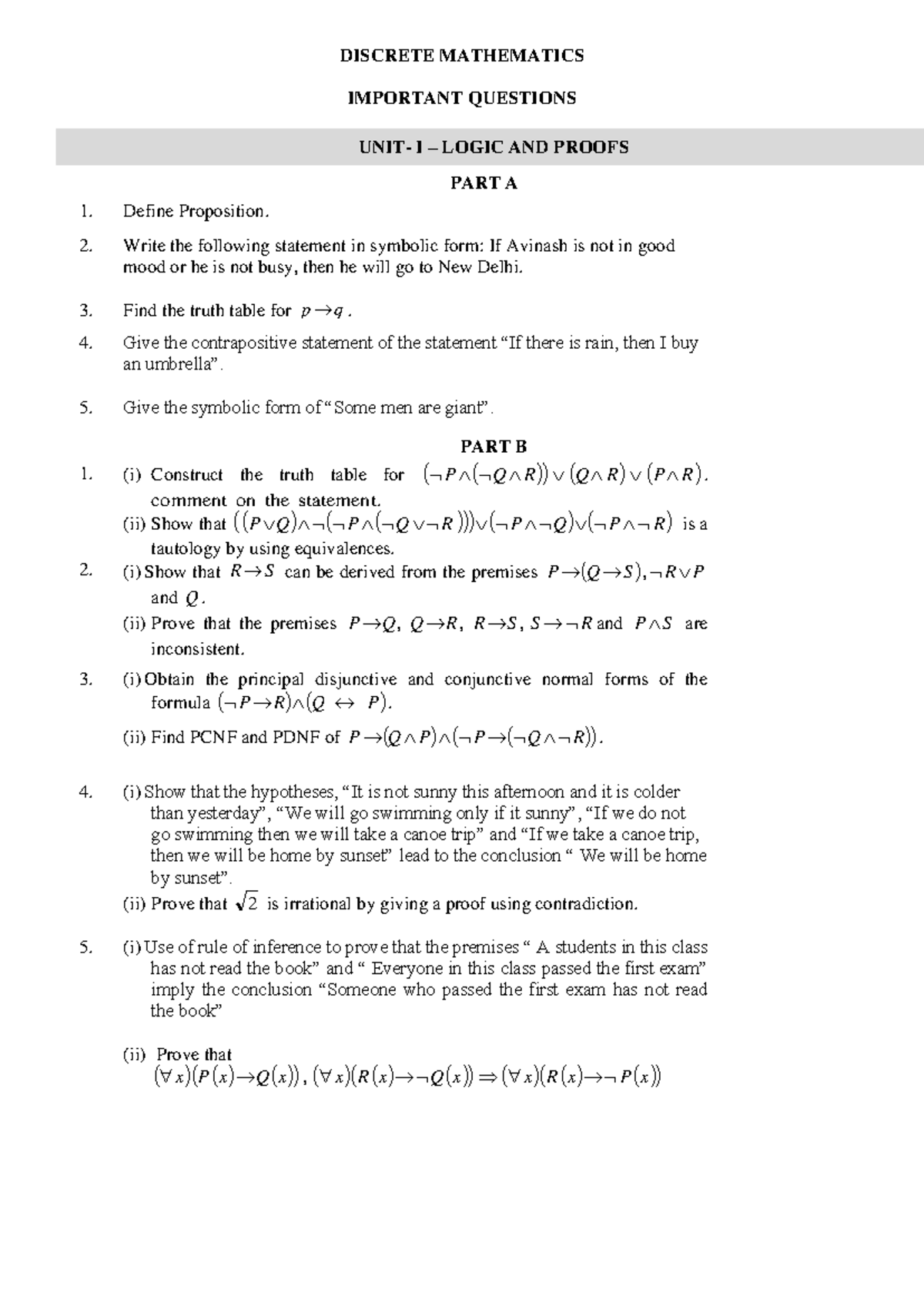 DM Important Questions 2024 - ####### DISCRETE MATHEMATICS ####### IMPORTANT QUESTIONS ...