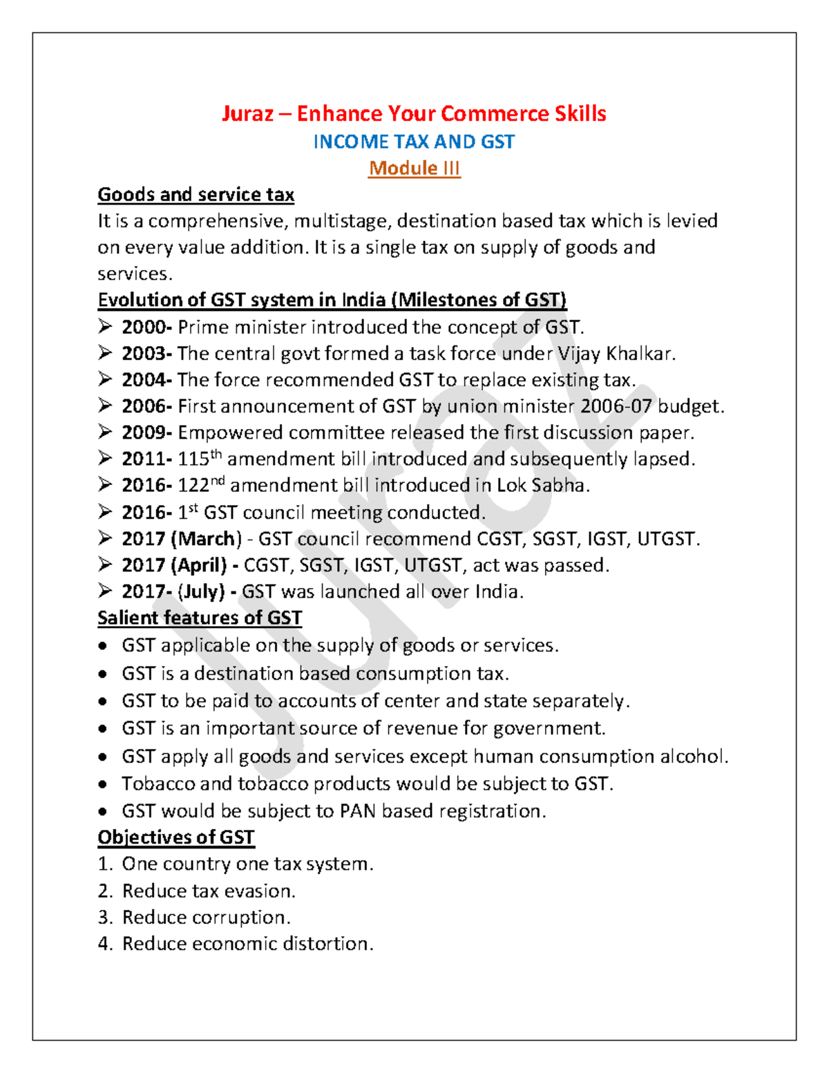 Income TAX AND GST. Juraz-Module 3 - Juraz – Enhance Your Commerce ...