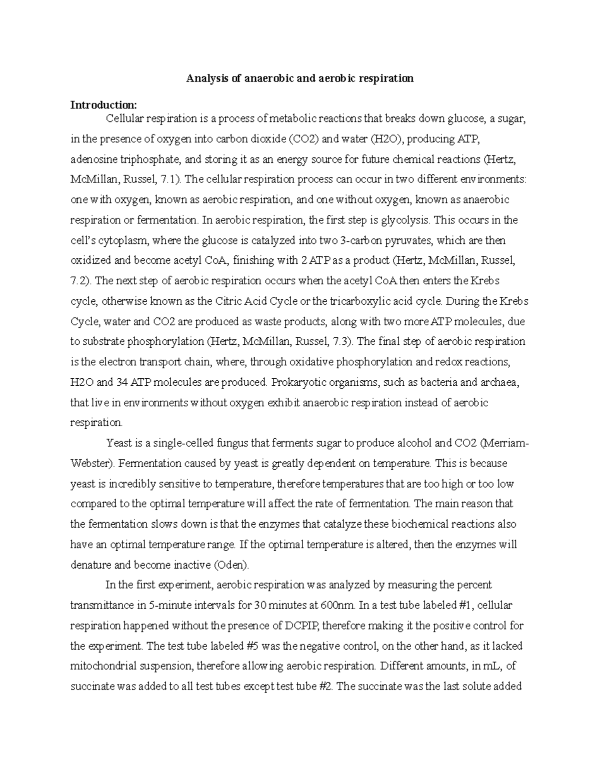 Lab Report 1: Analysis of anaerobic and aerobic respiration - Analysis ...