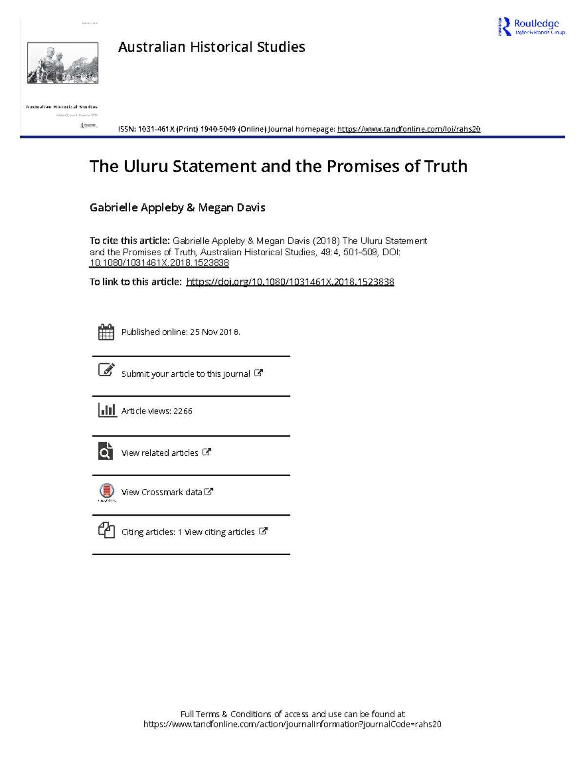 The Uluru Statement and the Promises of Truth - Full Terms & Conditions ...