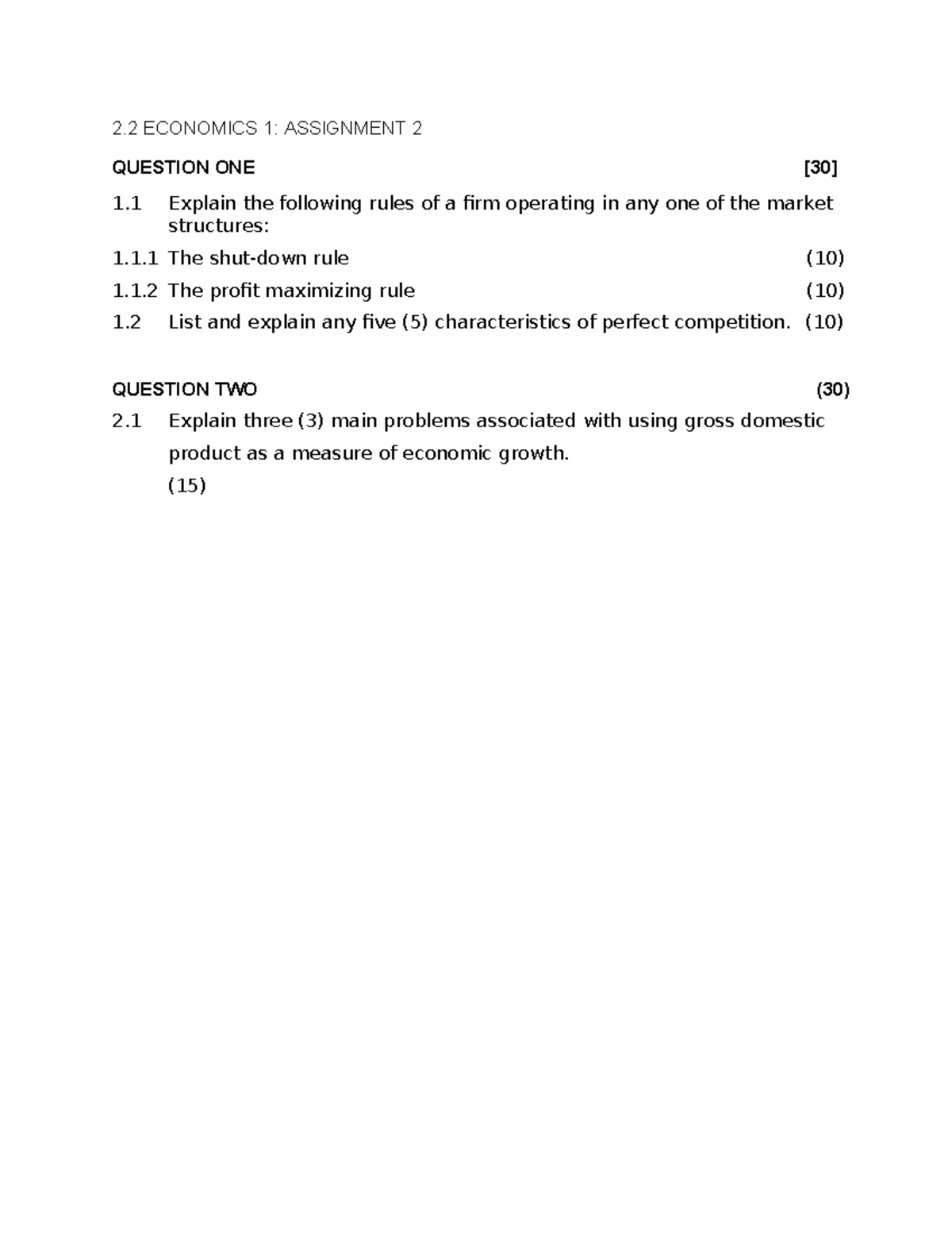 Bcom Accounting Economics Y1 Semester 2 Assignment 2 - 2 ECONOMICS 1: ASSIGNMENT 2 QUESTION ONE ...