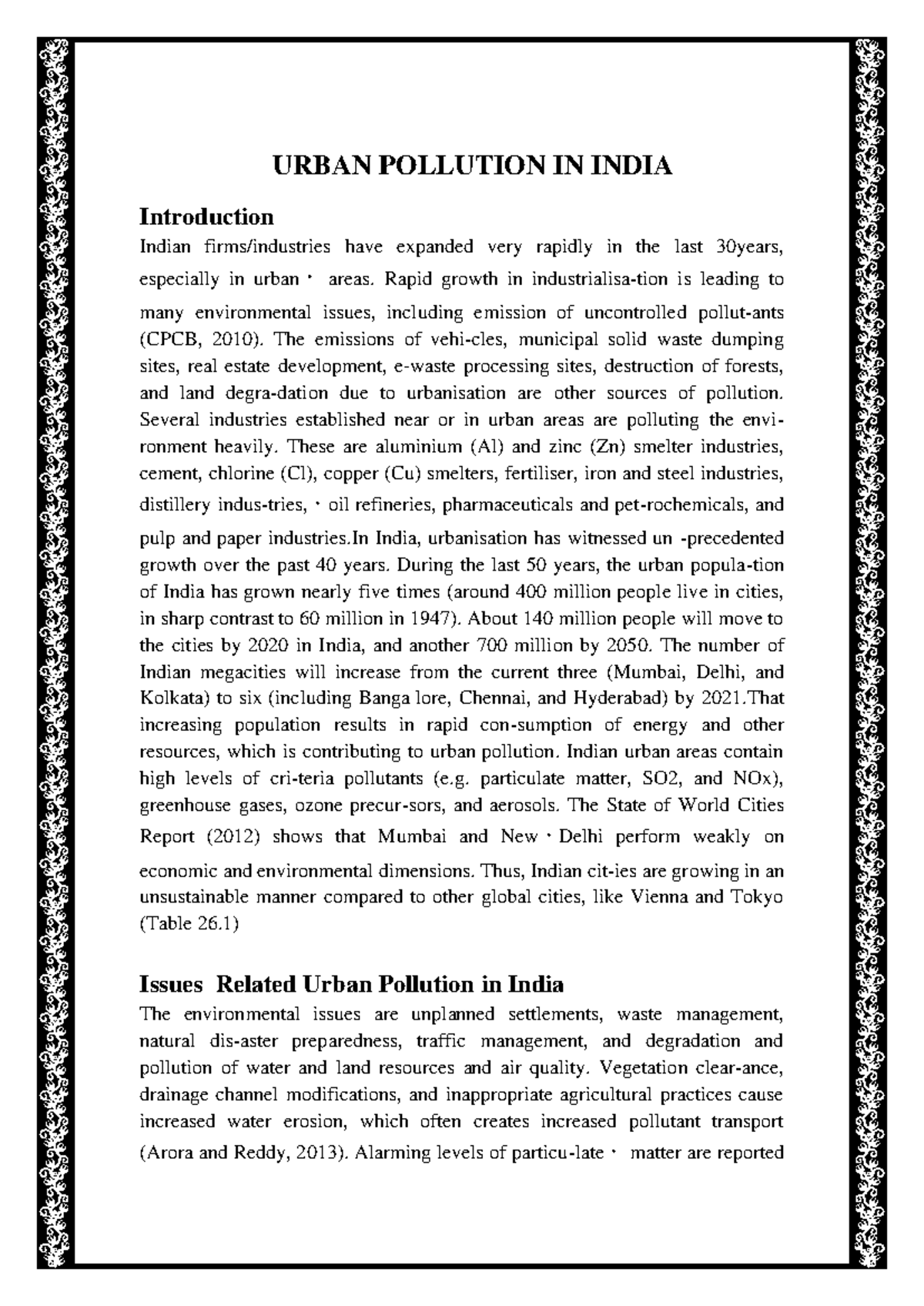 Urban Pollution IN India - URBAN POLLUTION IN INDIA Introduction Indian ...
