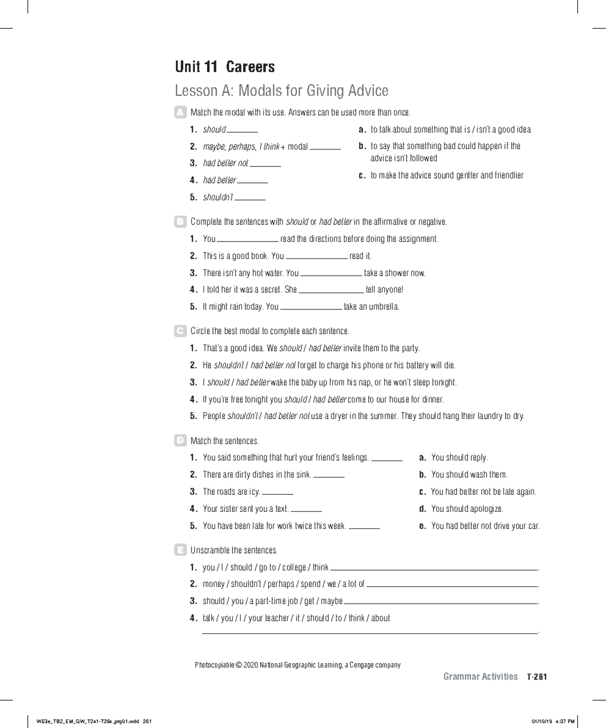 World english 3e level 2 grammar activities unit 11 lesson a - Grammar ...