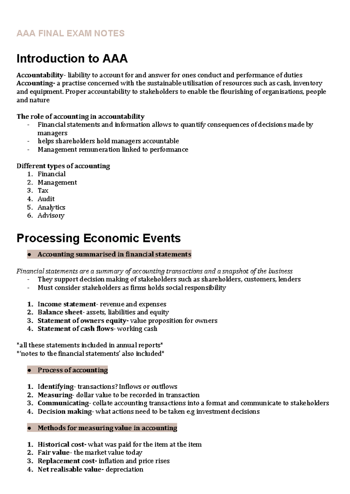AAA final notes - AAA FINAL EXAM NOTES Introduction to AAA ...