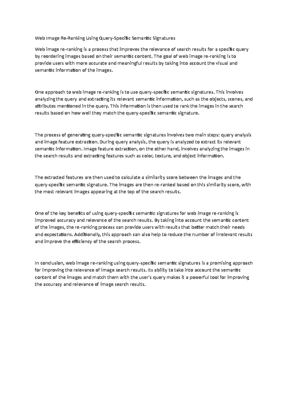 Summary report on Web Image Re-Ranking Using Query-Specific Semantic Signatures - Web Image ...