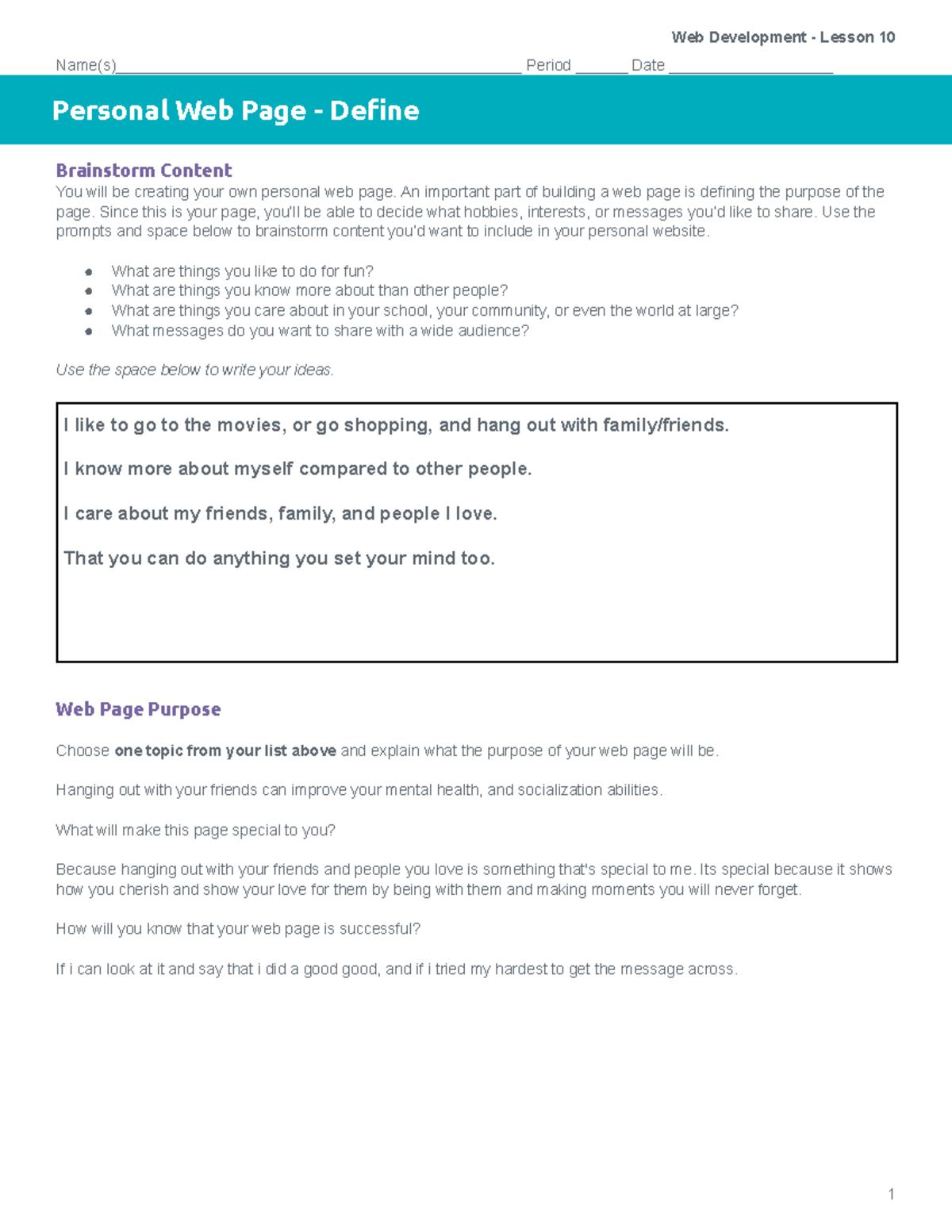 Copy of Copy of U2L10 - Project Guide - Personal Web Page - Define ...