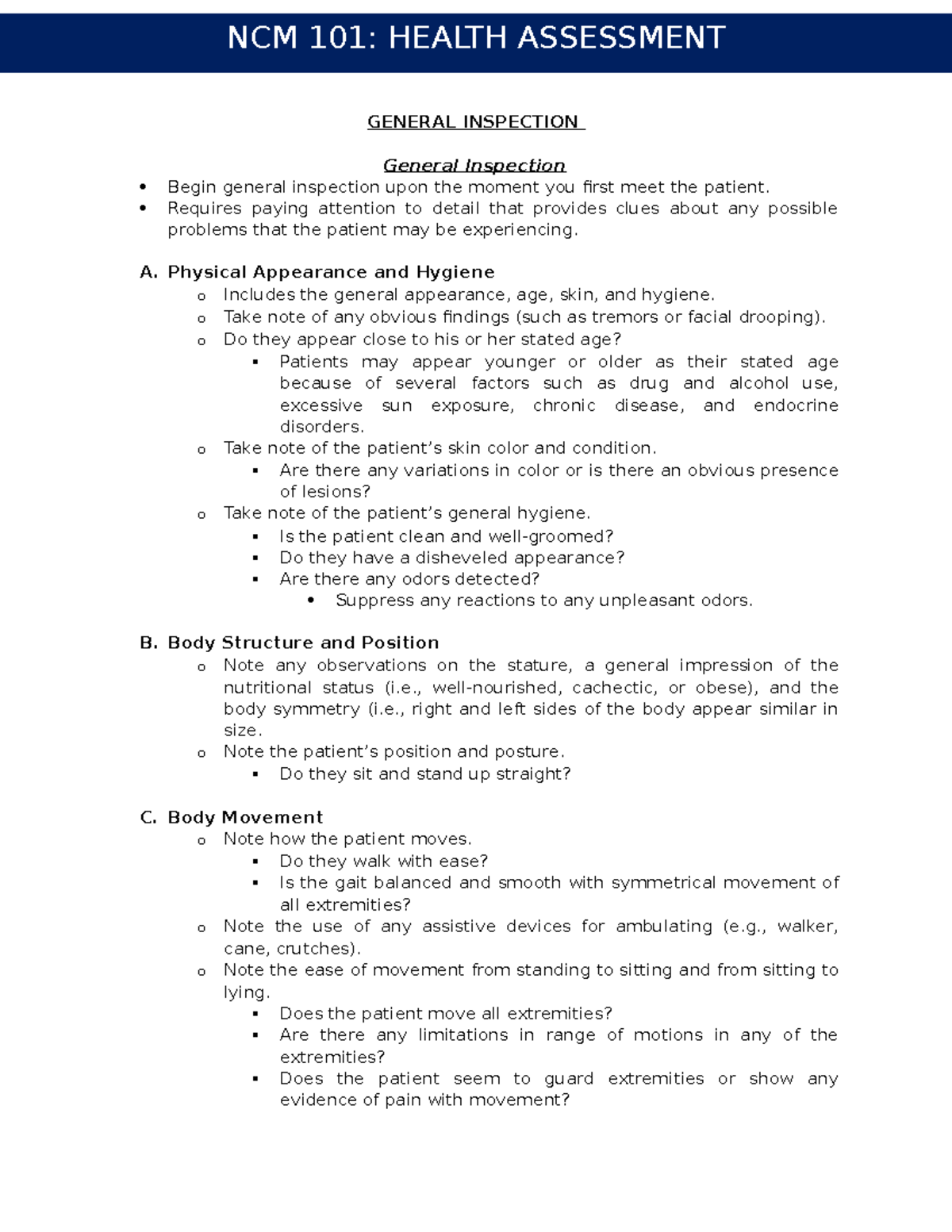 General Inspection - GENERAL INSPECTION General Inspection Begin ...