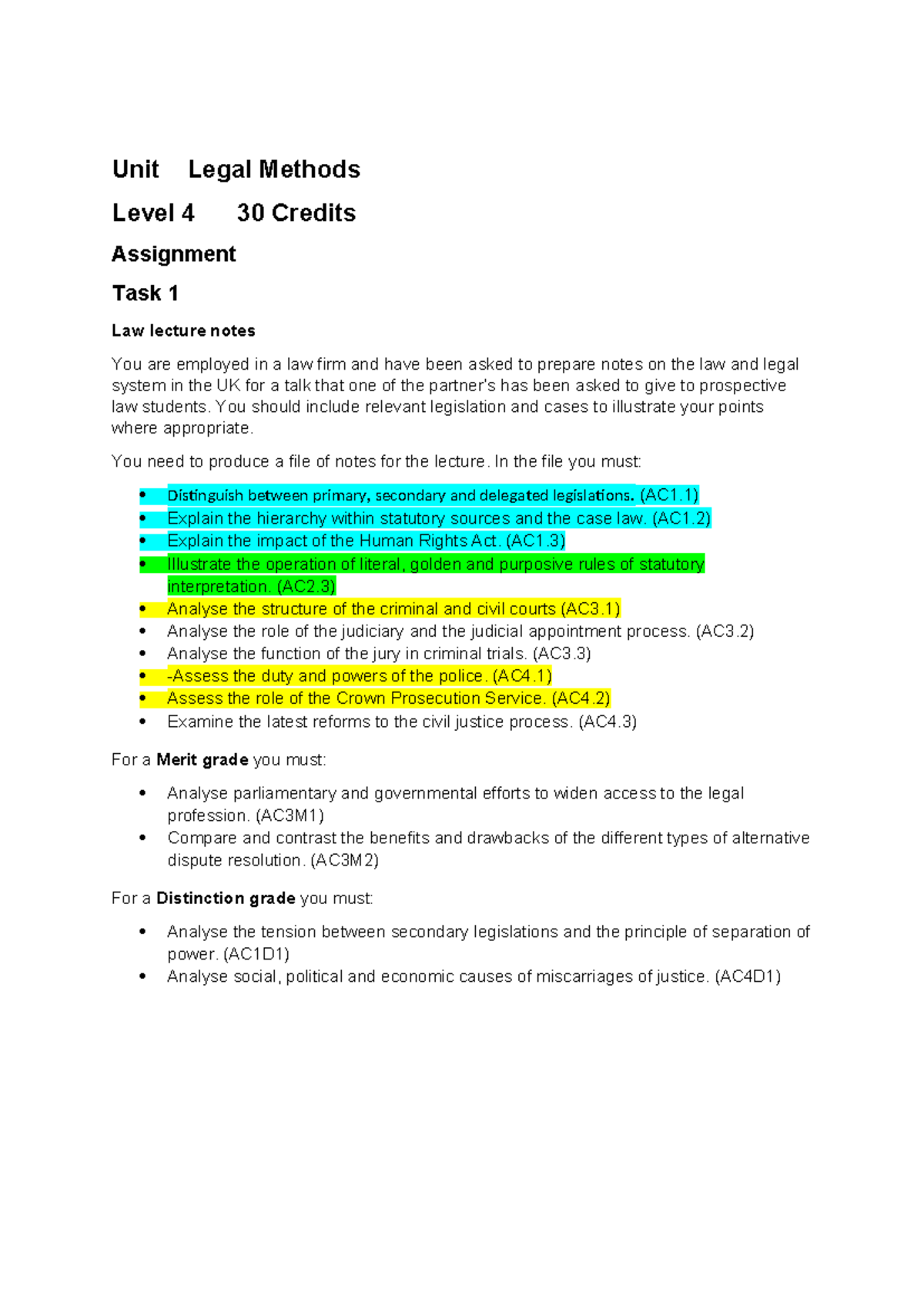 Legal Methods Assignment - Unit Legal Methods Level 4 30 Credits ...