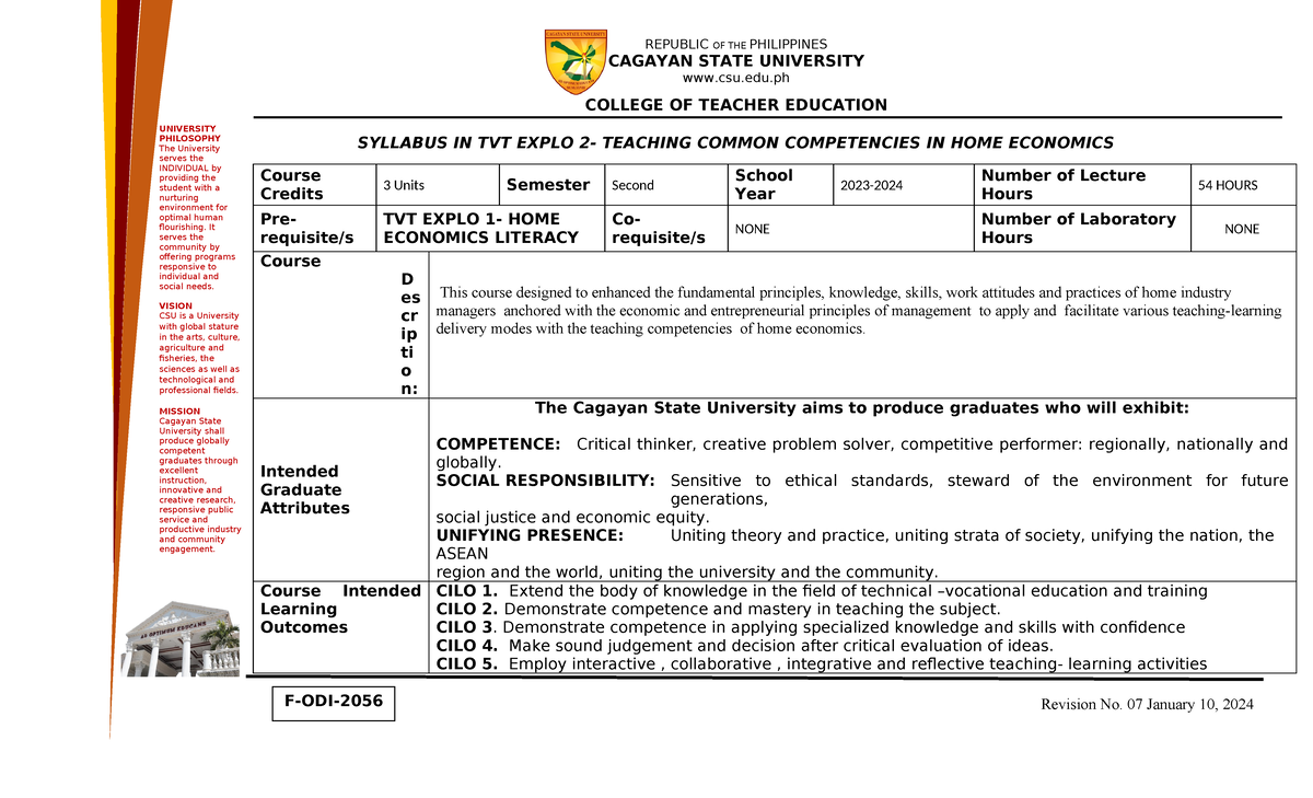 TVT Explo 2- TCC IN HE - syllabus - UNIVERSITY PHILOSOPHY The ...