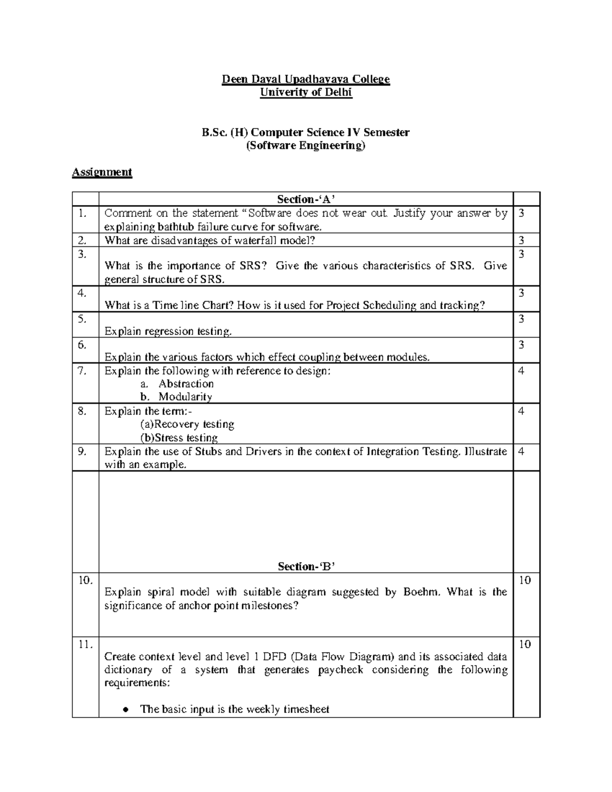 Se assignment 2 - Deen Dayal Upadhayaya College Univerity of Delhi B. (H) Computer Science IV ...