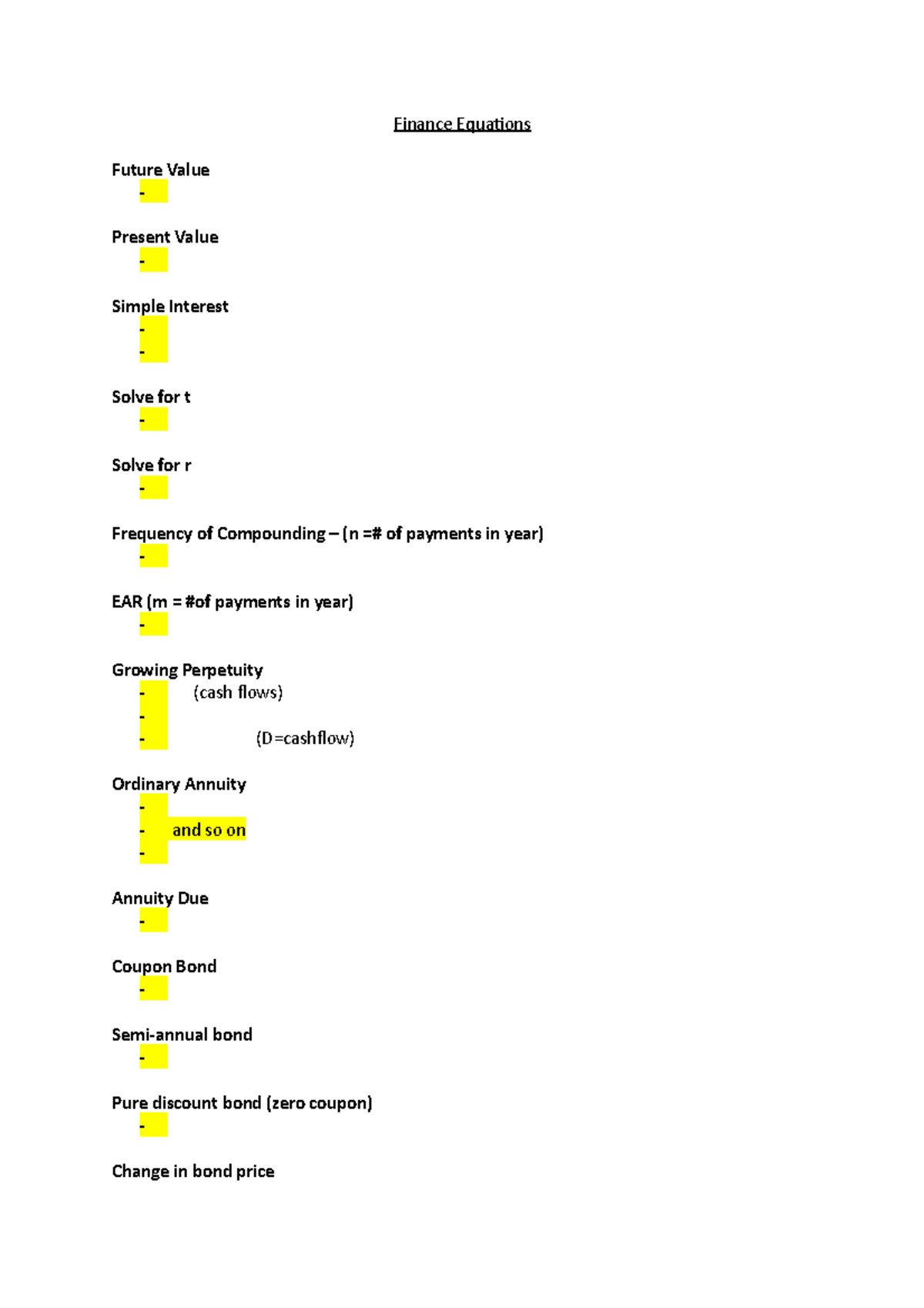 Finance Equations - Finance Equations Future Value Present Value Simple ...