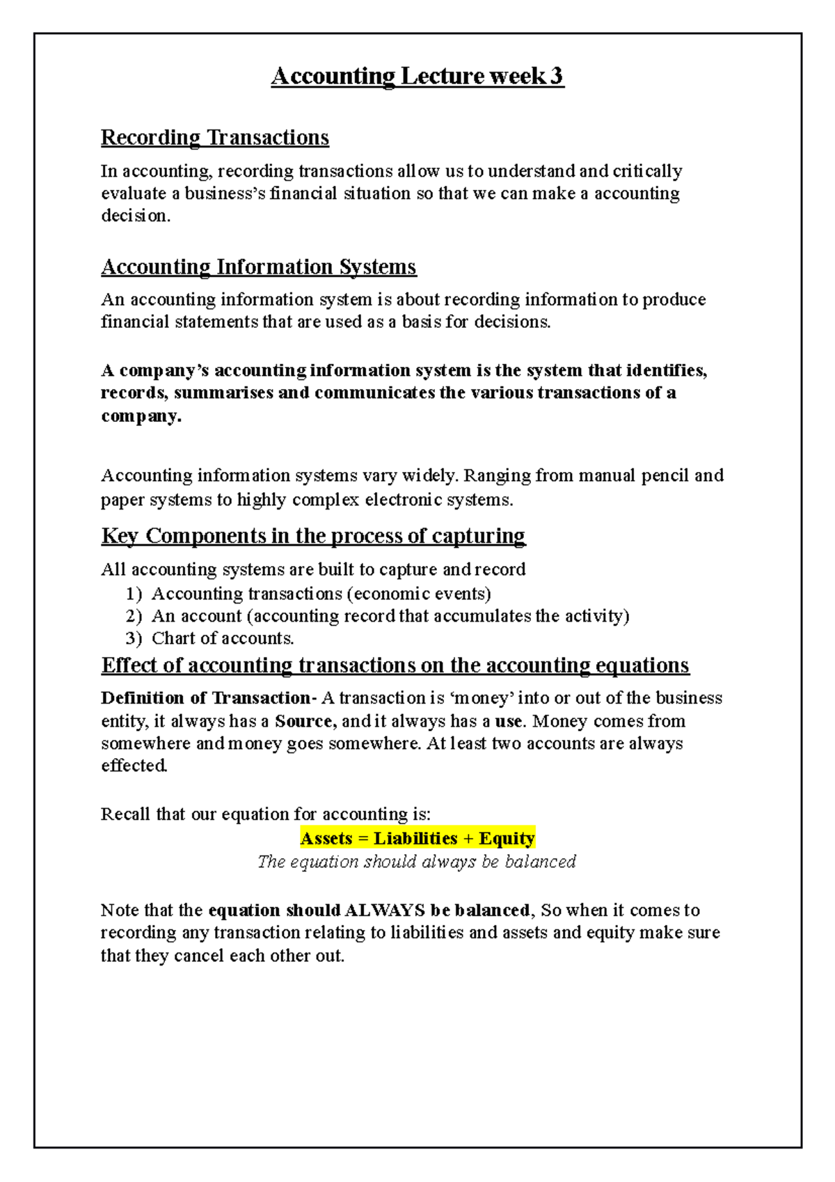 Accounting for Busines Decisions A Lecture notes week 3 - Accounting ...