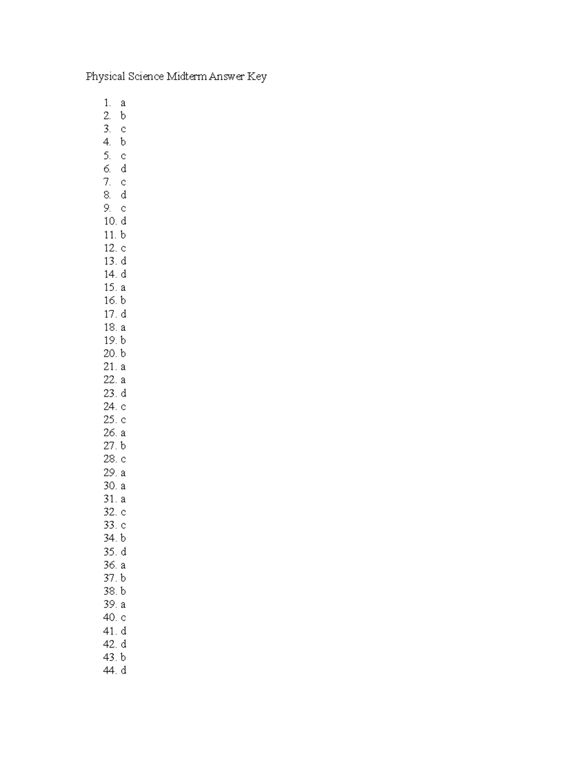 Physical Science Midterm Answer Key - Physical Science Midterm Answer ...