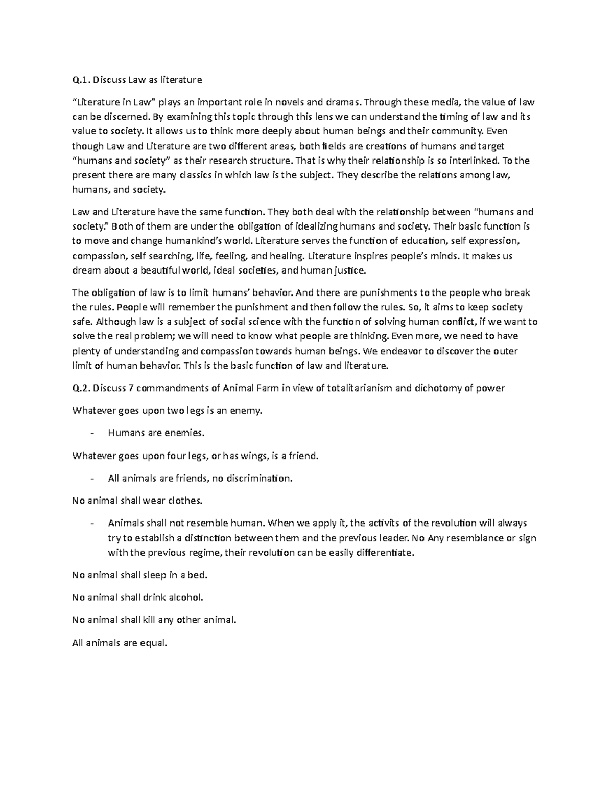 Tuto 14 - Q. Discuss Law as literature “Literature in Law” plays an ...