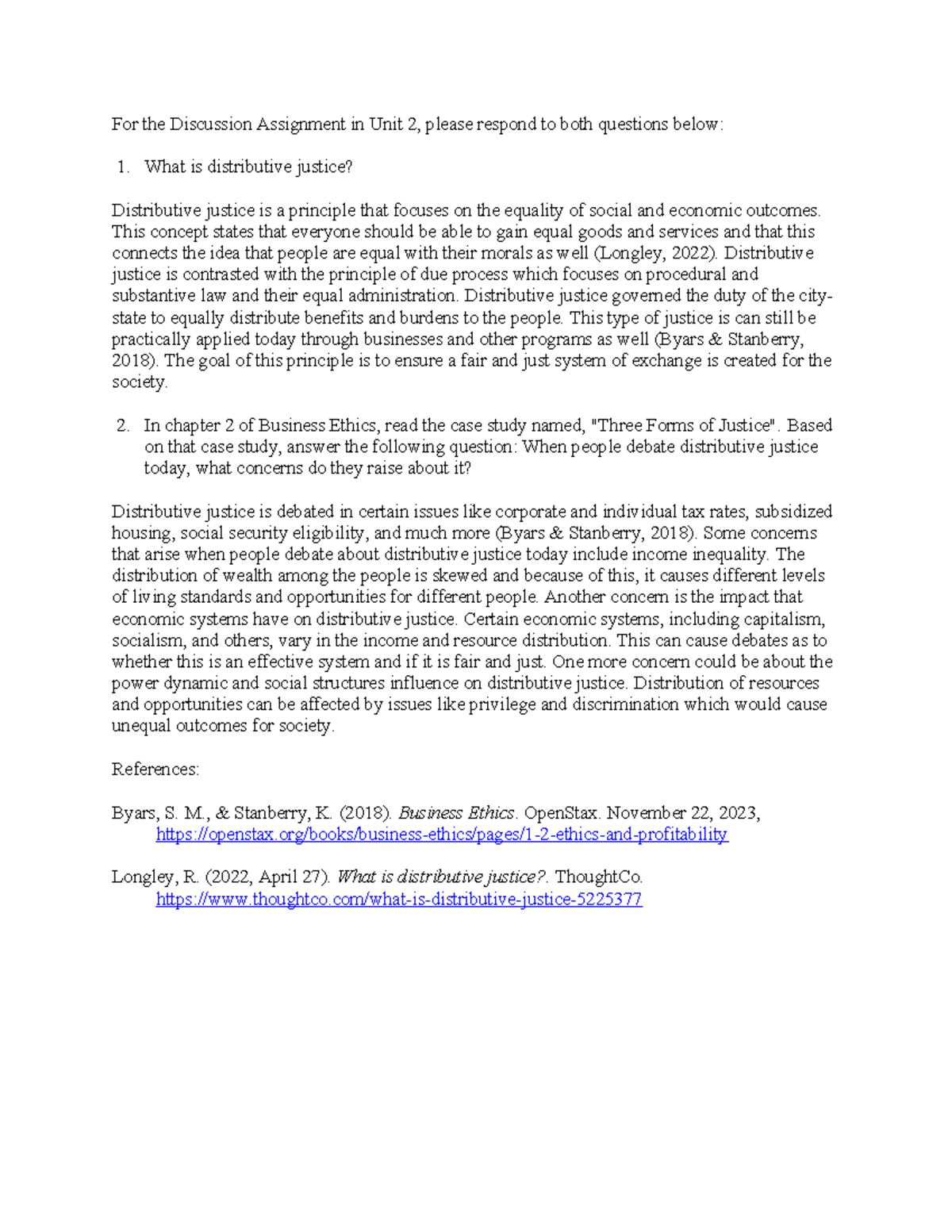 Discussion Assignment Unit 2 For The Discussion Assignment In Unit 2 Please Respond To Both