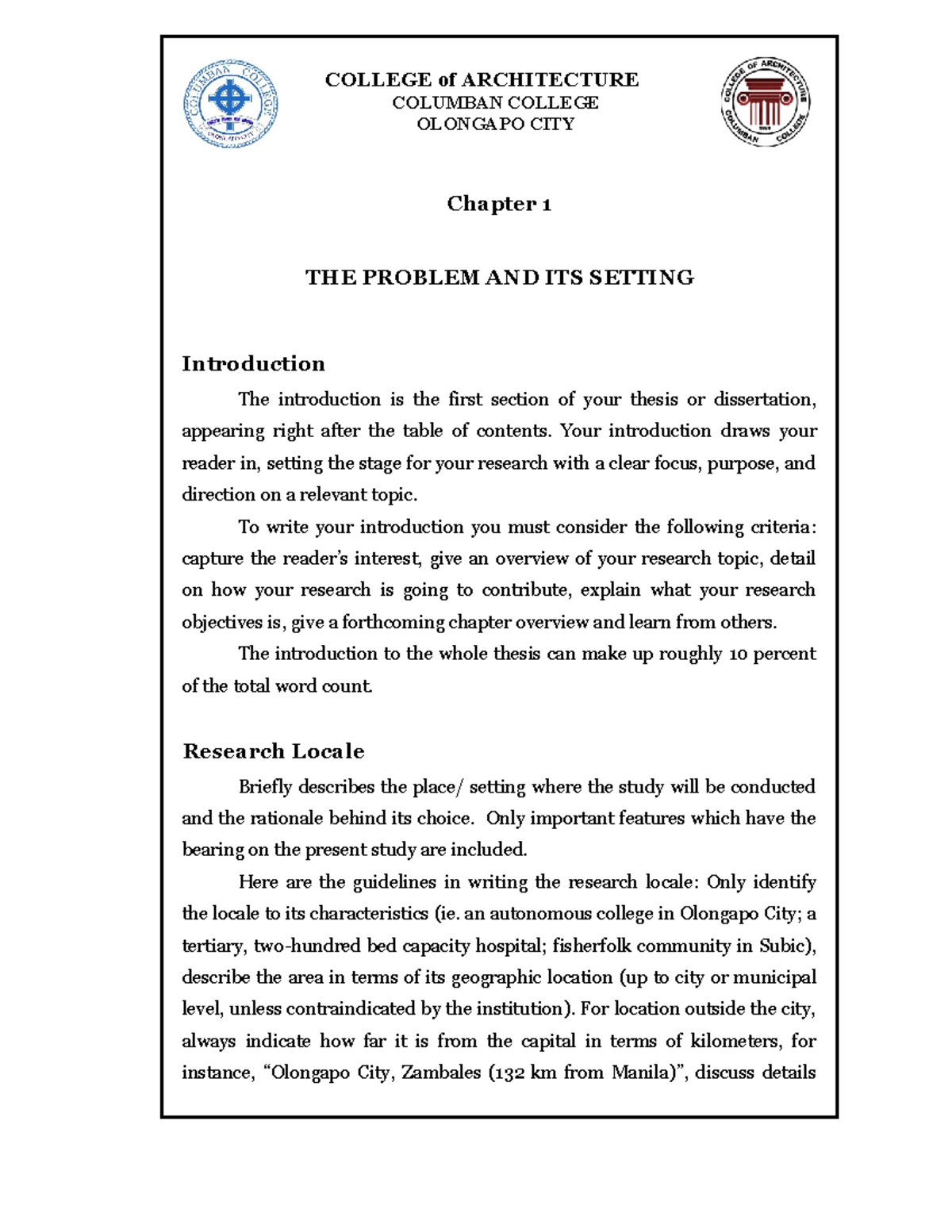 Thesis- Format Rev2024 - COLUMBAN COLLEGE OLONGAPO CITY Chapter 1 THE ...