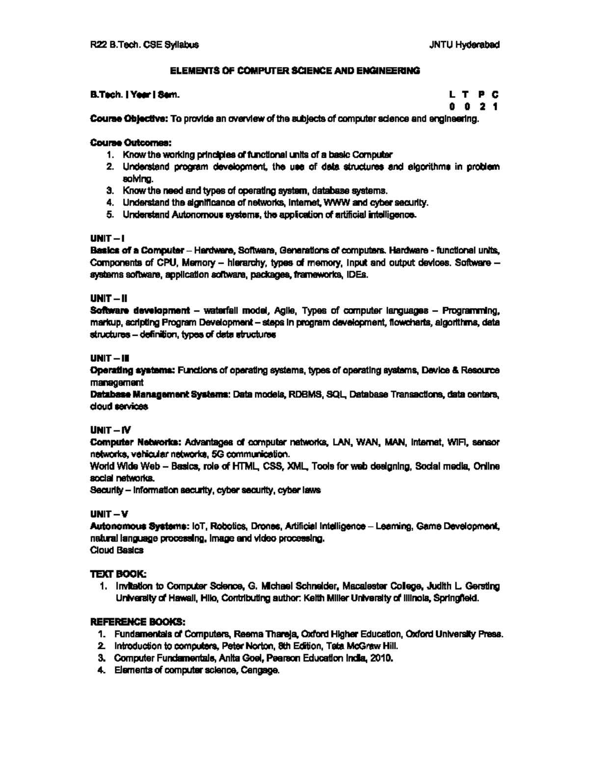Syllubus Elements of CSe - Computer organistation and architecture ...