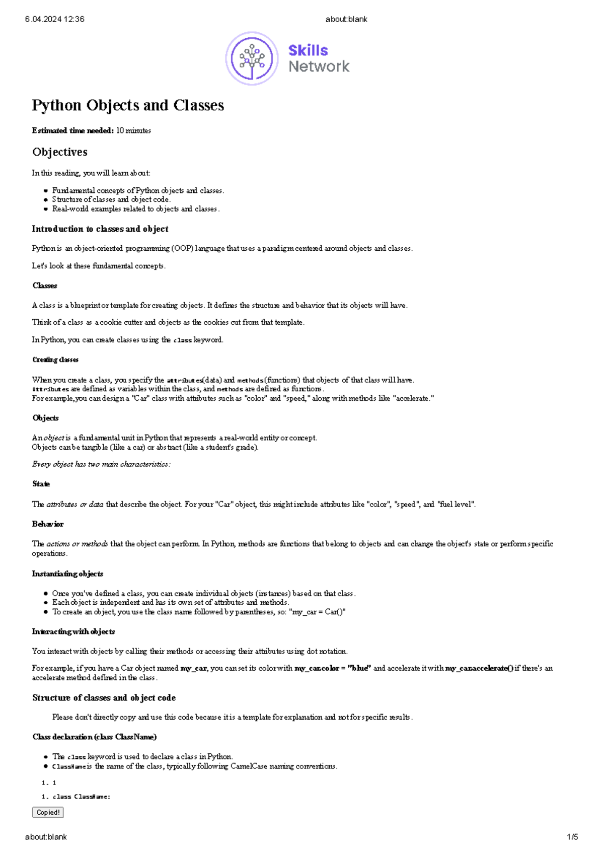 Objects and Classes - Summary human computer interaction - Python ...